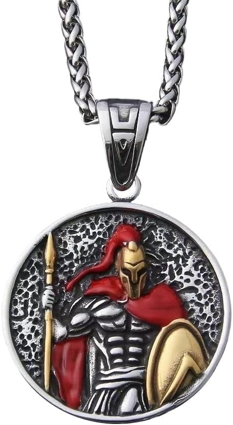 Ancient Greek Warrior Figure Spartan Shiled Necklace,Titanium Chain ...