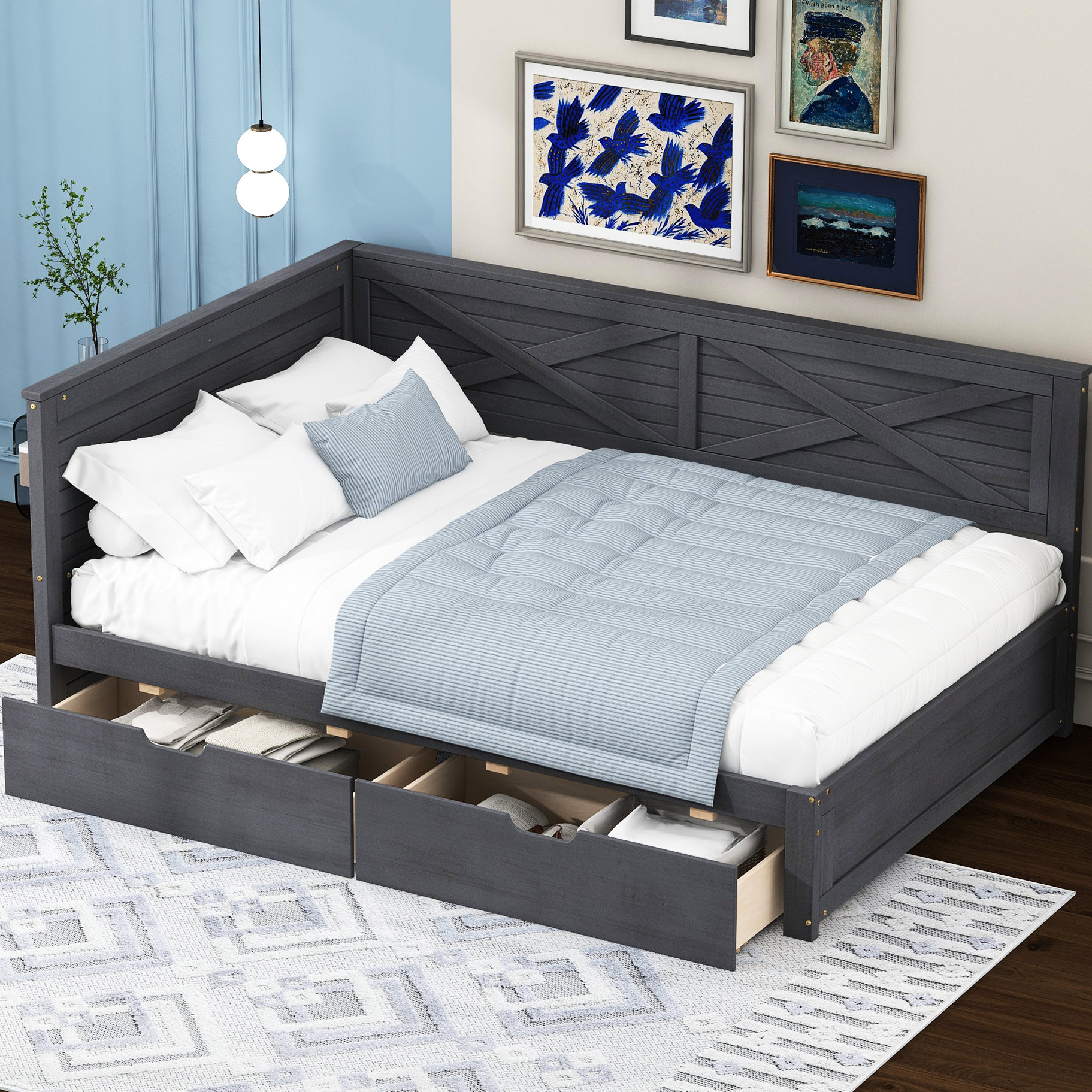 Ancient Grey Twin Wood Daybed with 2 Drawers | Sturdy Structure for ...