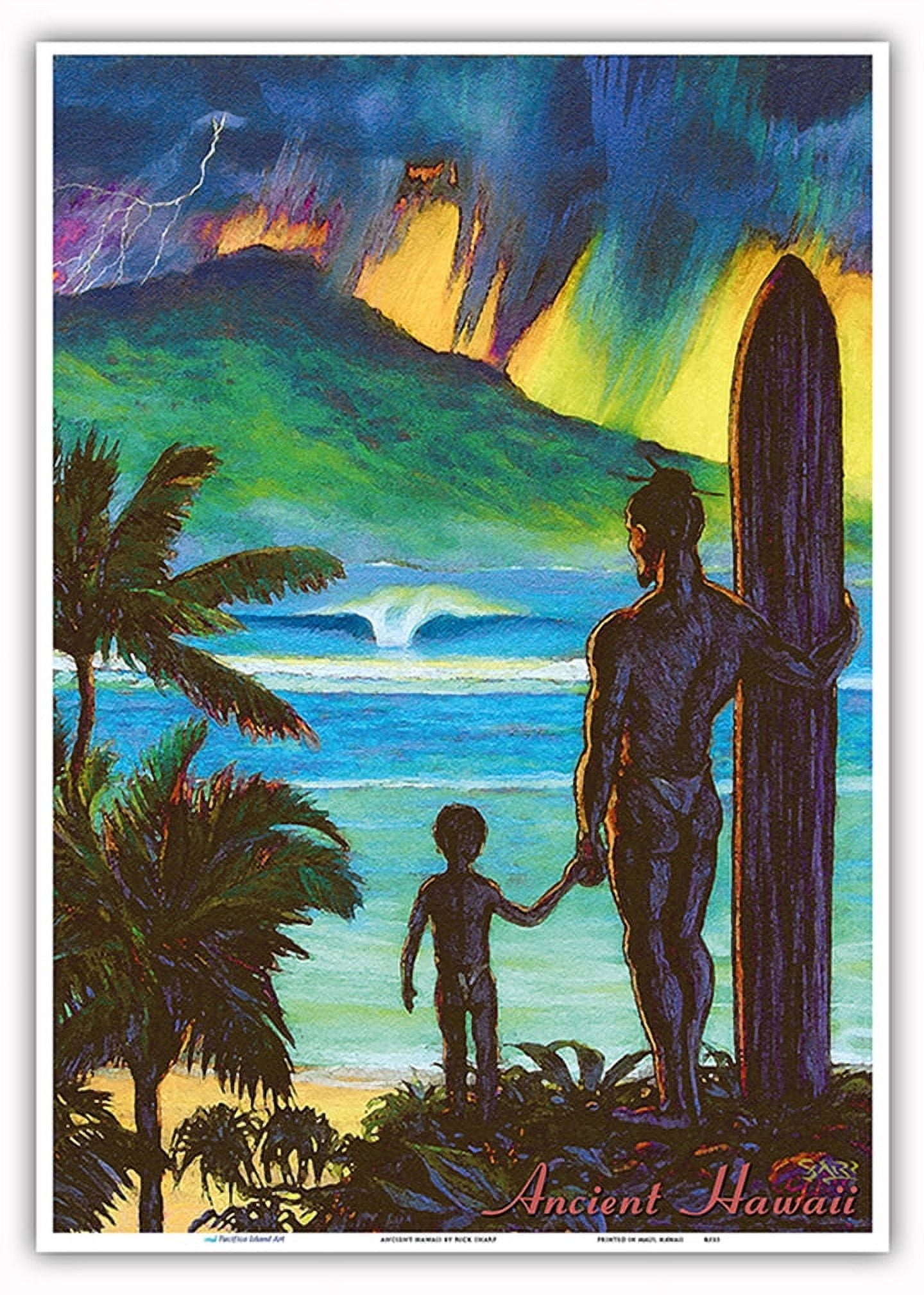 Ancient Hawaii - Hawaiian Surfer with Keiki Son - Vintage Hawaiian ...