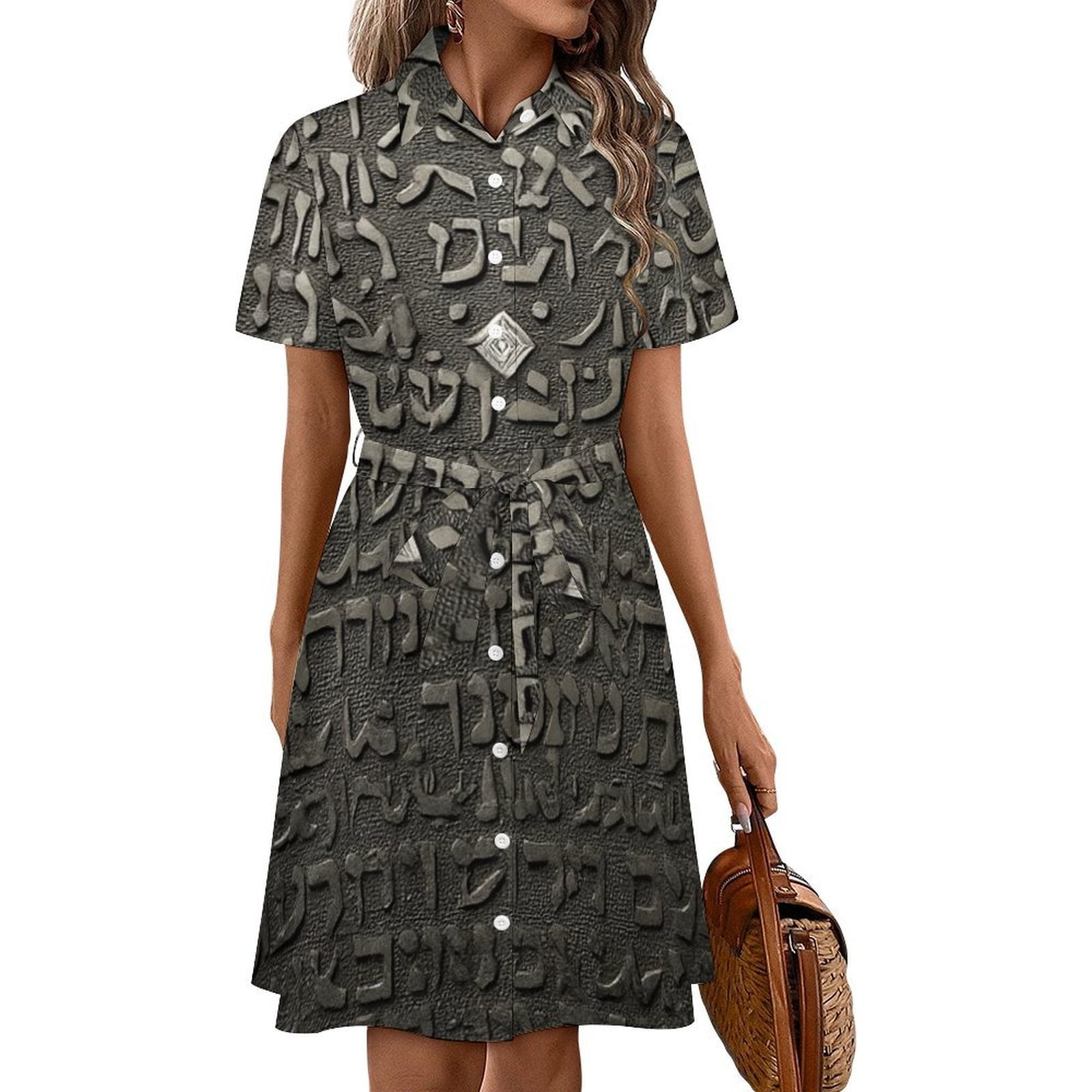 Ancient Hebrew Stone Script Womens Shirt Dresses Women'S Short Sleeve ...