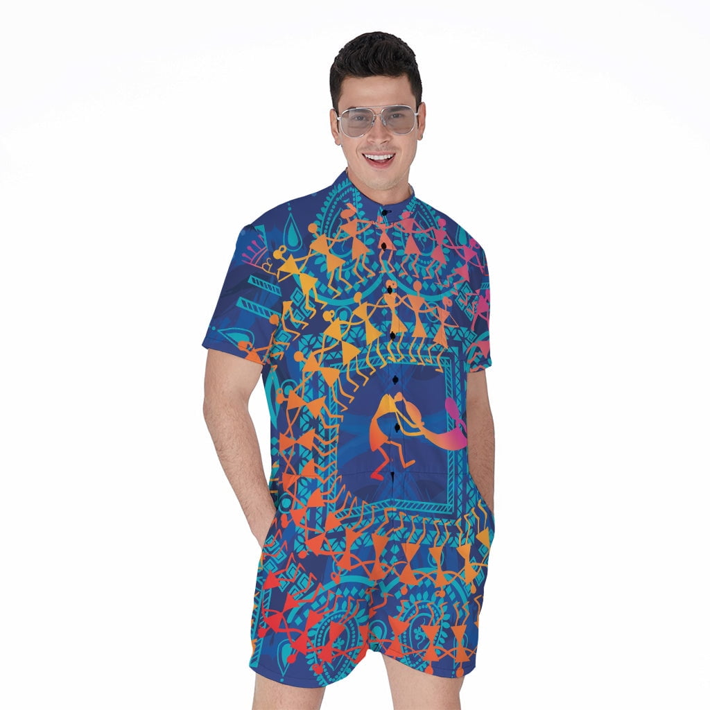 Ancient Indian Warli Tribal Short Sleeve Men'S Rompers, Indian Bohemian ...