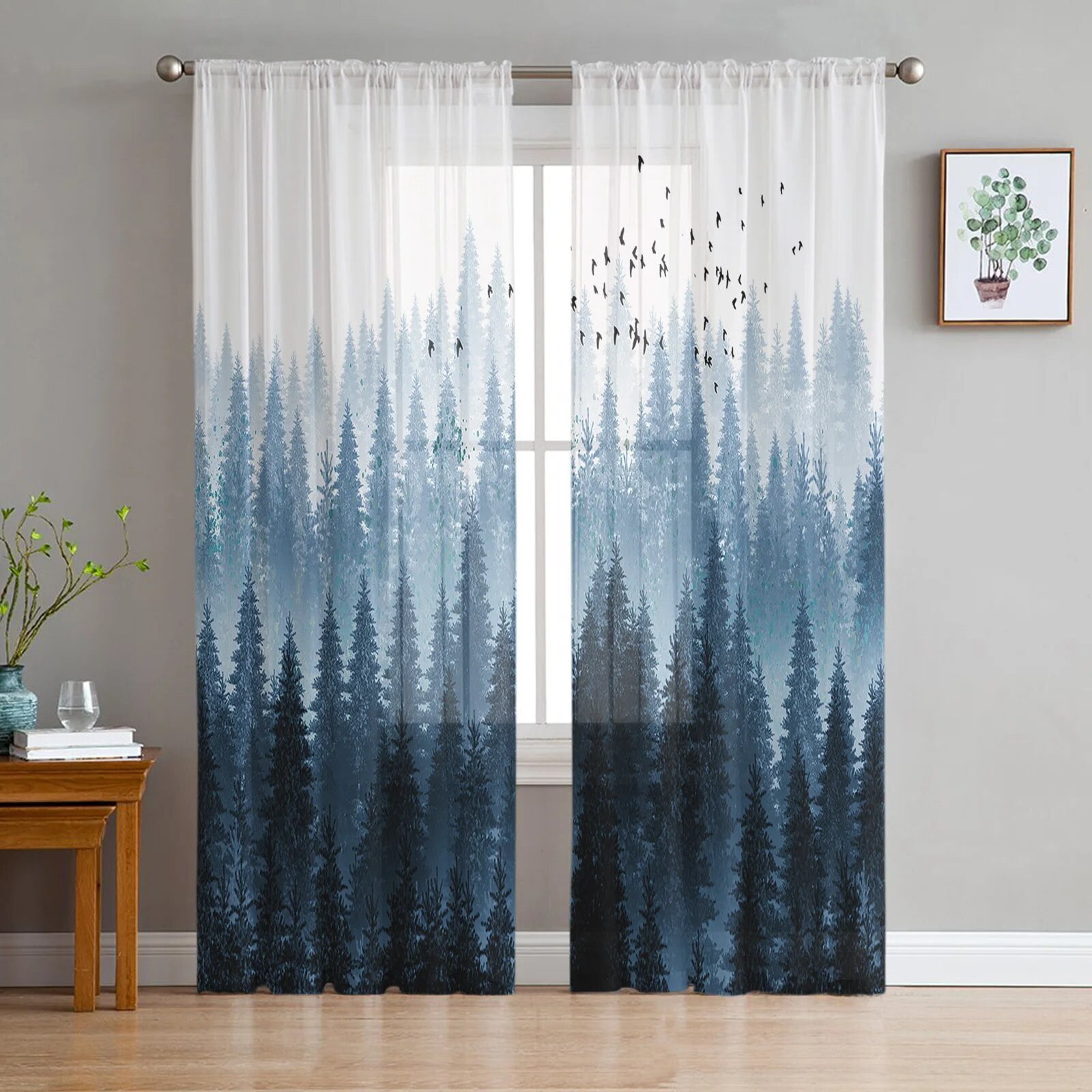 Ancient Ink Forest Chinese Voile Curtain for Living Room Door Gauze ...