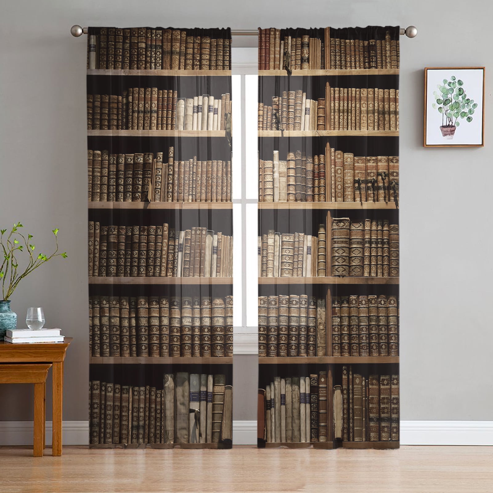 Ancient Library Book Sheer Curtains for Living Room ration Window ...
