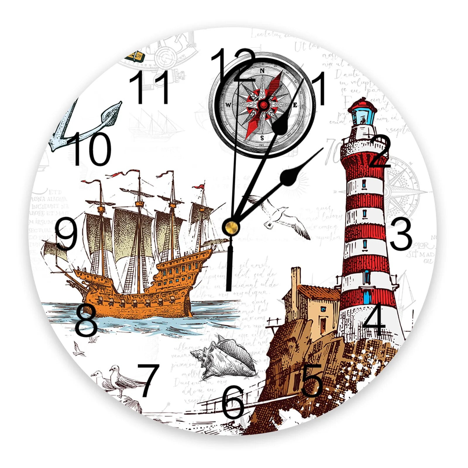 Ancient Lighthouse Sailing Ship Wall Clock Modern Design Living Room ...