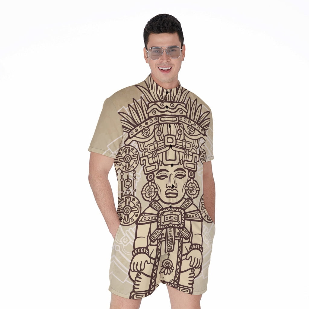 Ancient Mayan Statue Short Sleeve Men'S Rompers, Maya Mayan Casual ...