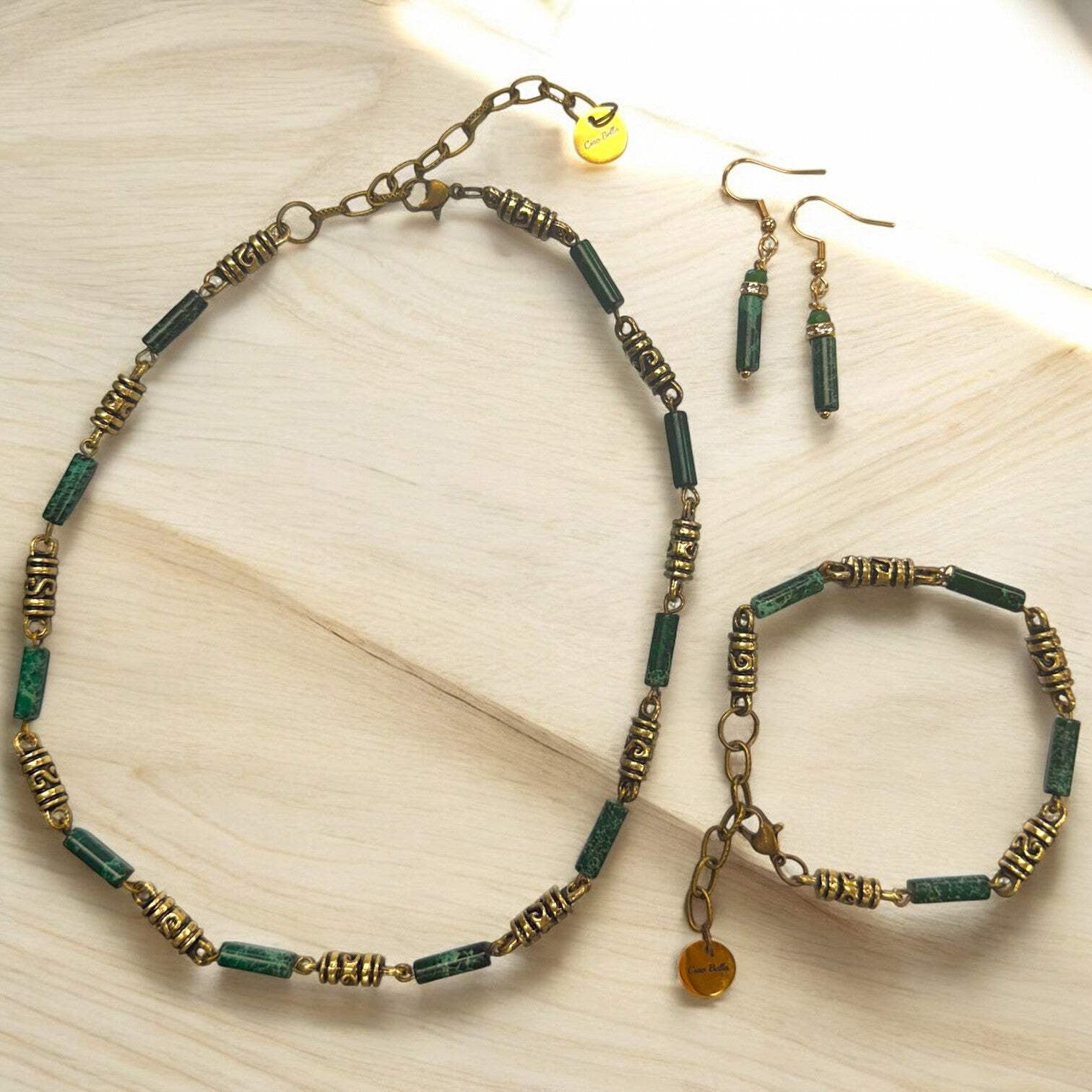 Ancient Oasis Aqua Terra Jasper and Gold Filigree Jewelry Set - Walmart.com