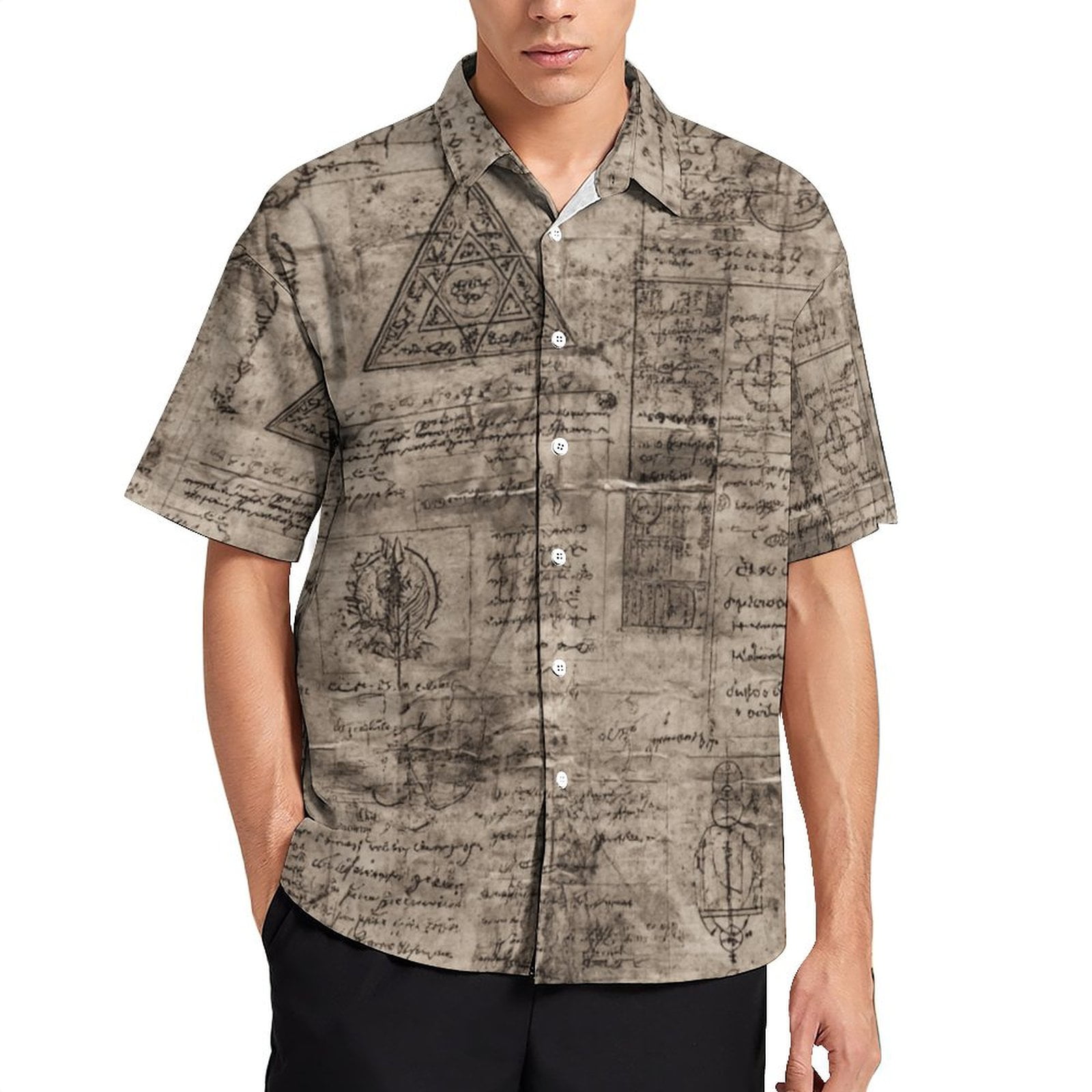 Ancient Occult Manuscript Symbols Text Men's Shirts Short Sleeve Casual ...