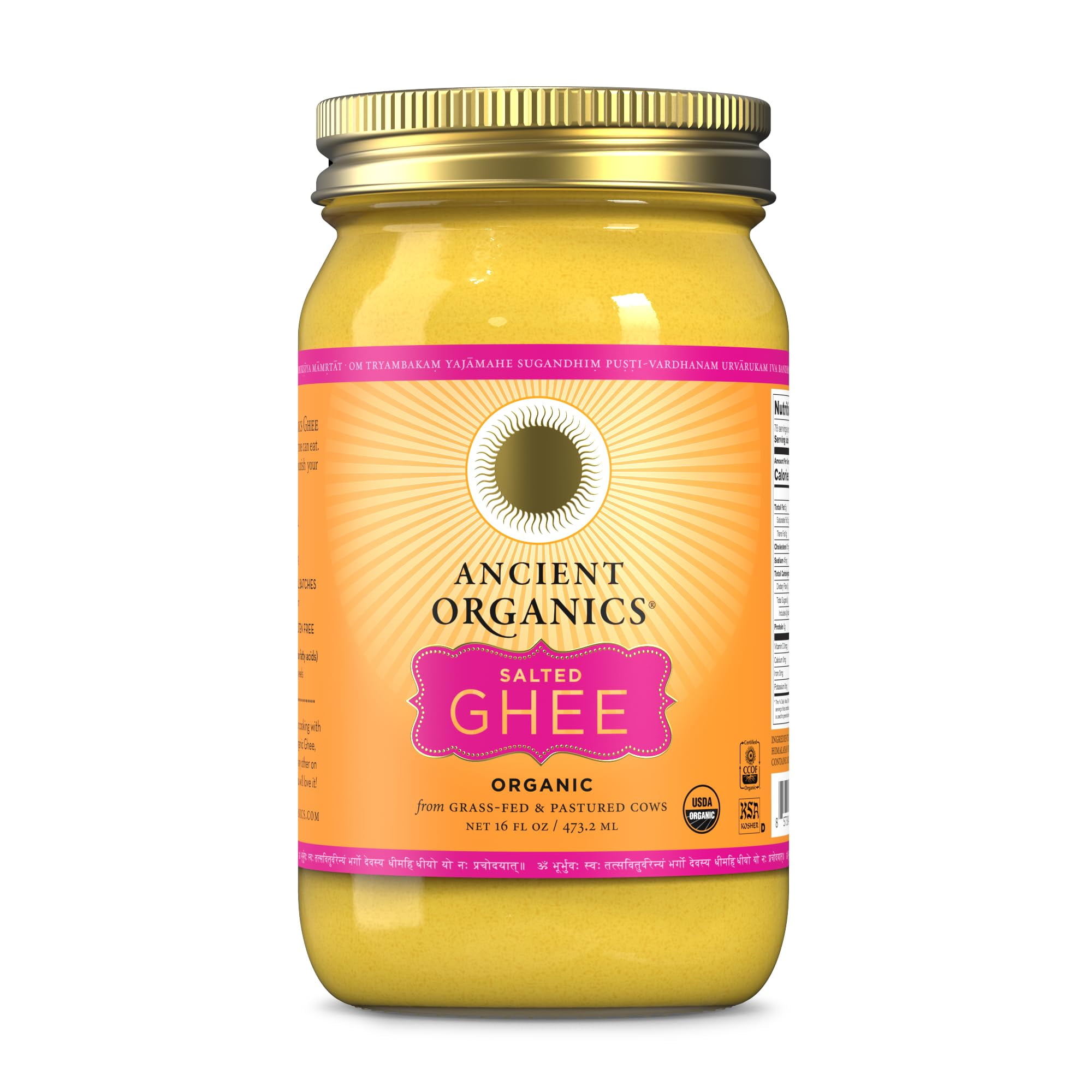 Ancient Organics Salted Ghee, BDF32 Organic Grass Fed Gluten Free Clarified Salted Ghee Butter ...