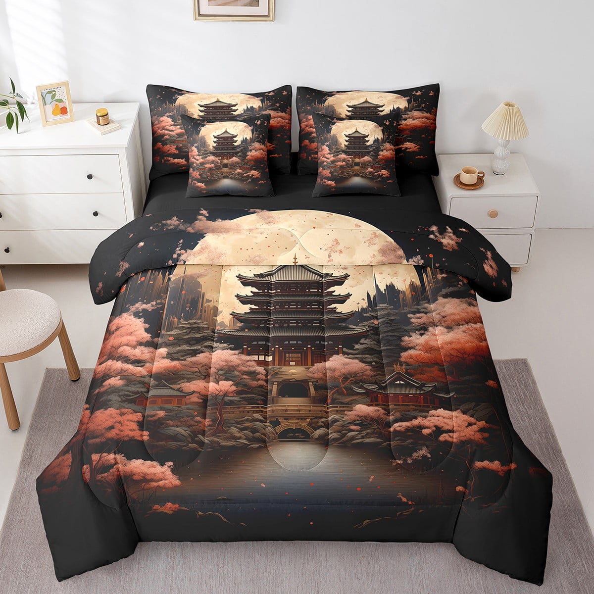 Ancient Palace Bed in a Bag King Size,Oriental Japanese Ukiyo-E Style ...