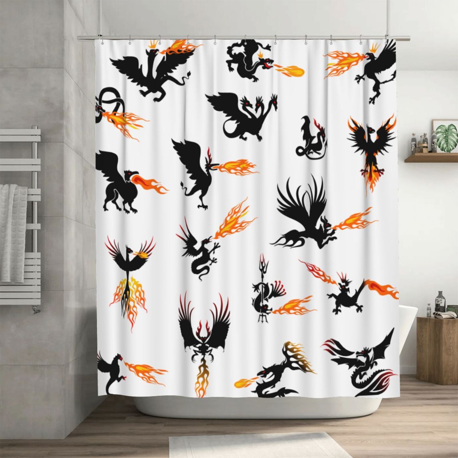 Ancient Phoenix Mystical Dragon Pattern Shower Curtain, Fantasy Bird ...