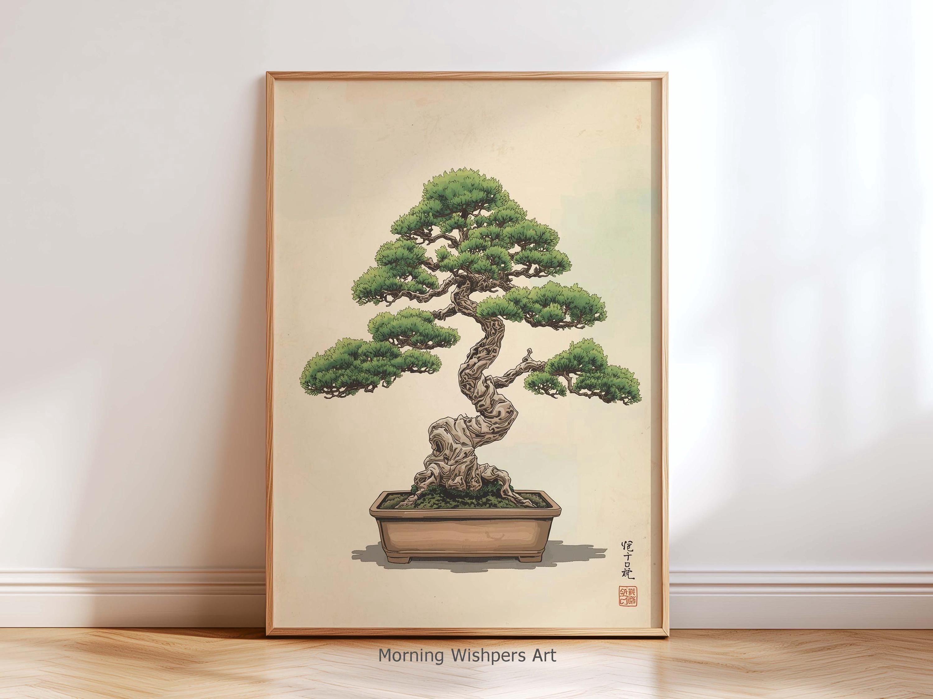 Ancient Pine Bonsai Tree Wall Art Print Japanese Vintage Wall Decor Zen ...