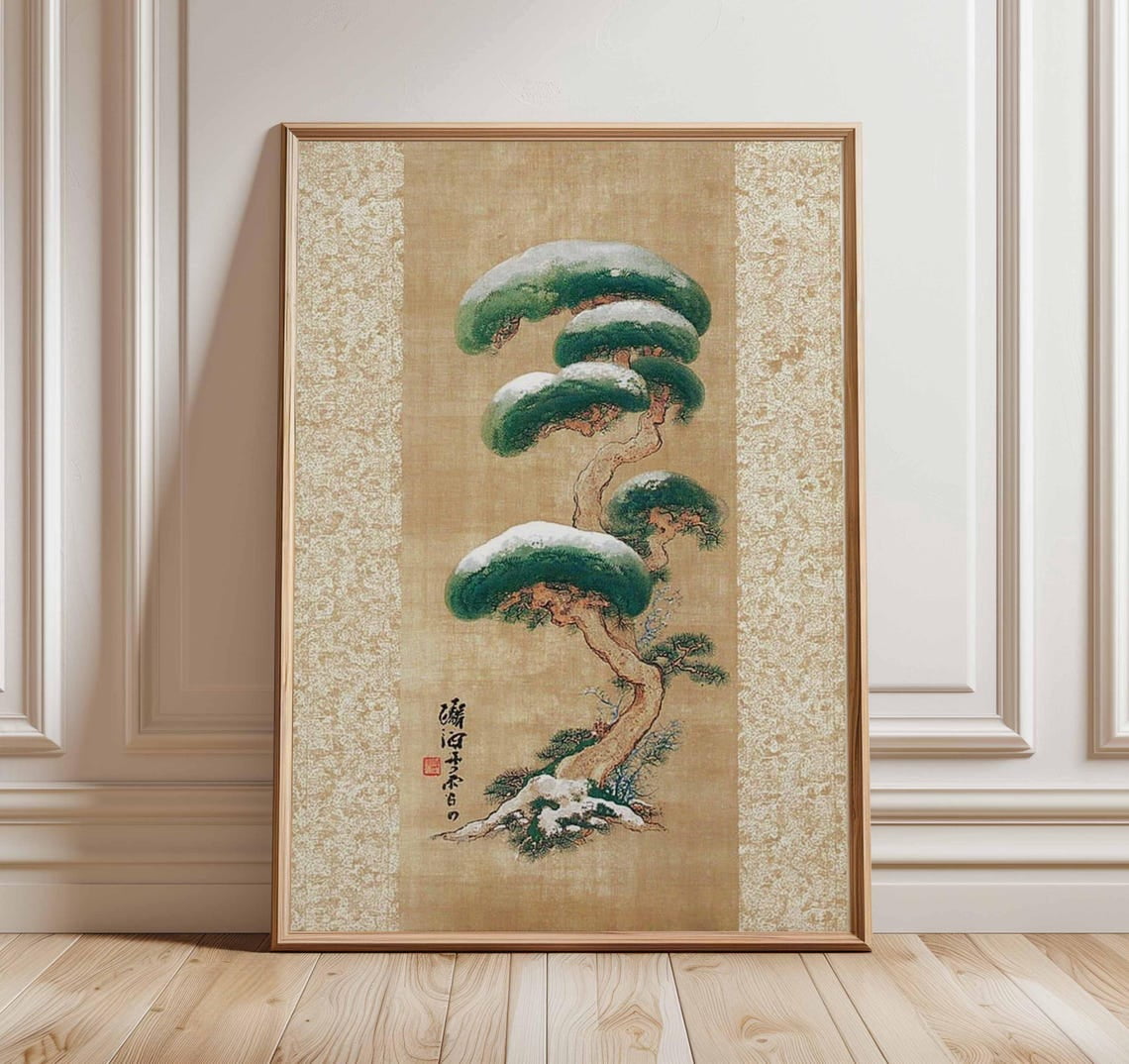 Ancient Pine Tree Japanese Nature Zen Botanical Oriental Forest Wall ...