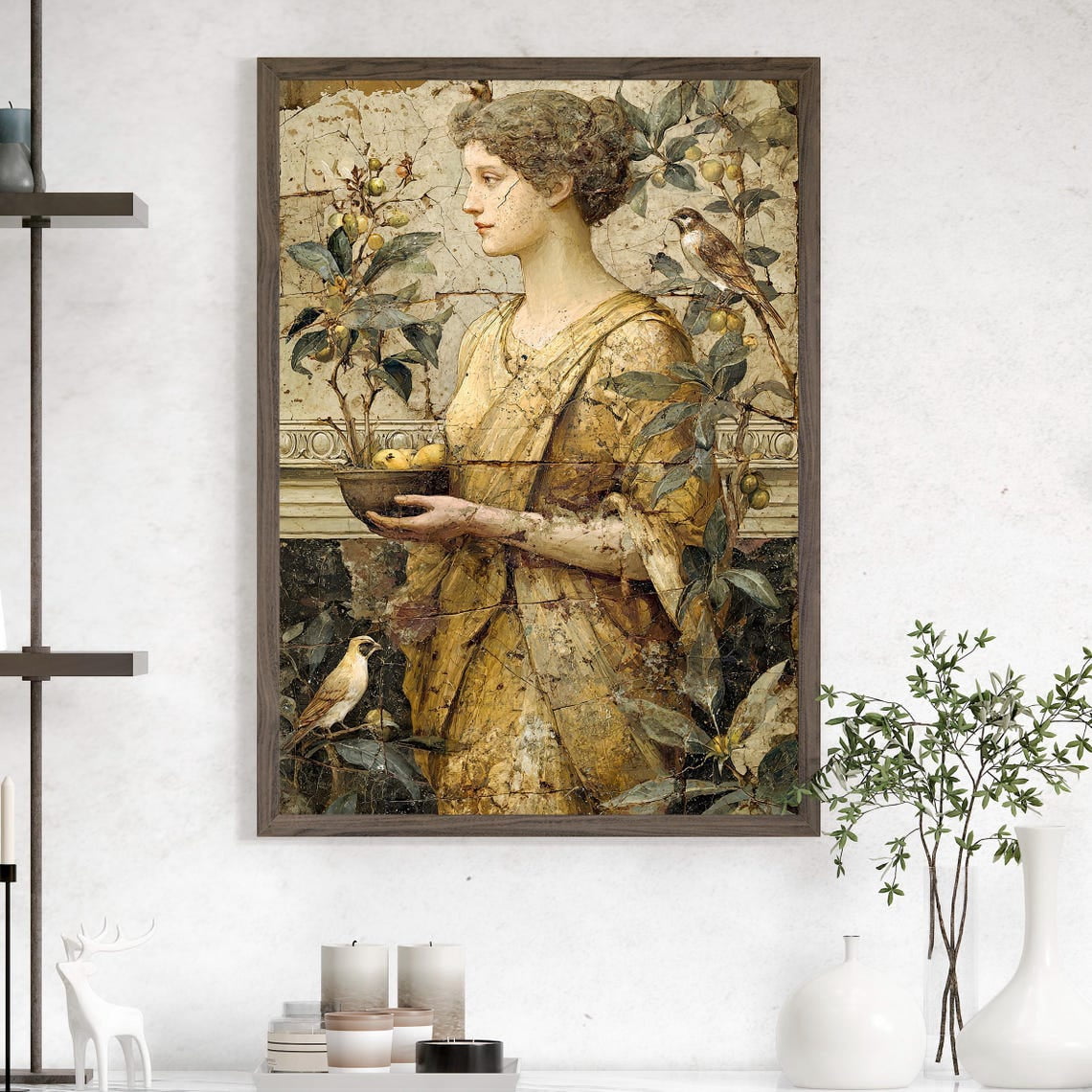 Ancient Roman Fresco Woman Wall Art Poster Gold Woman in Garden with ...