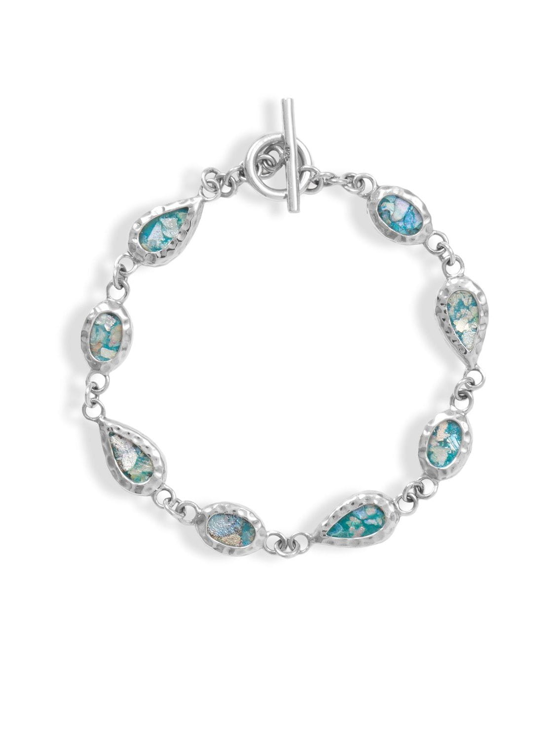 Ancient Roman Glass Bracelet with Pear and Oval Shape Toggle Sterlng ...