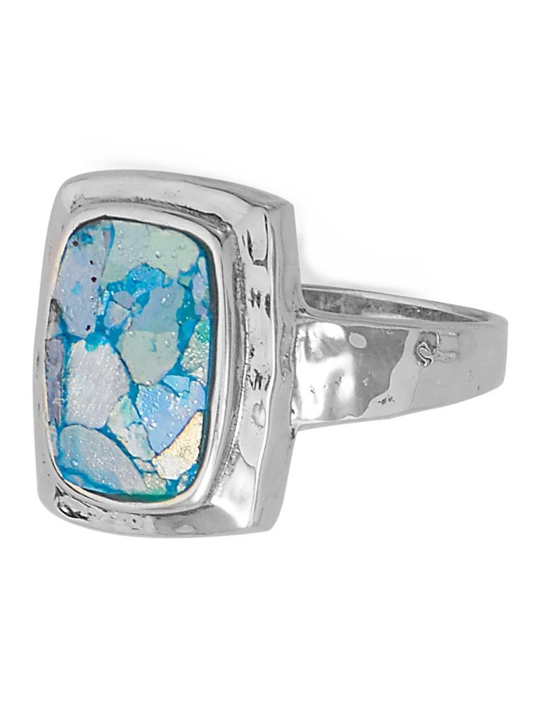 Ancient Roman Glass Ring Hammered Sterling Silver Rectangle Shape ...