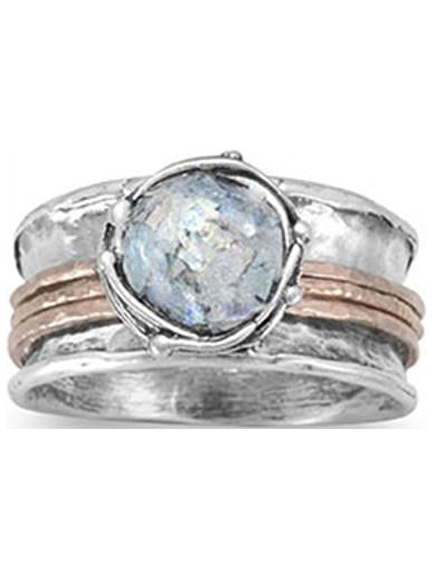 Ancient Roman Glass Ring Round with Rose Gold-plated Bands Sterling ...