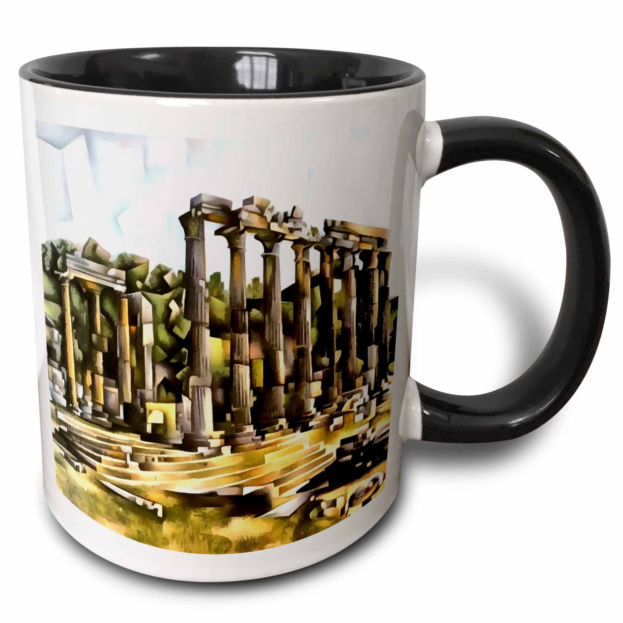 3drose, Ancient Roman Temple Ruins Geometric Style Art, 15oz Two-tone ...