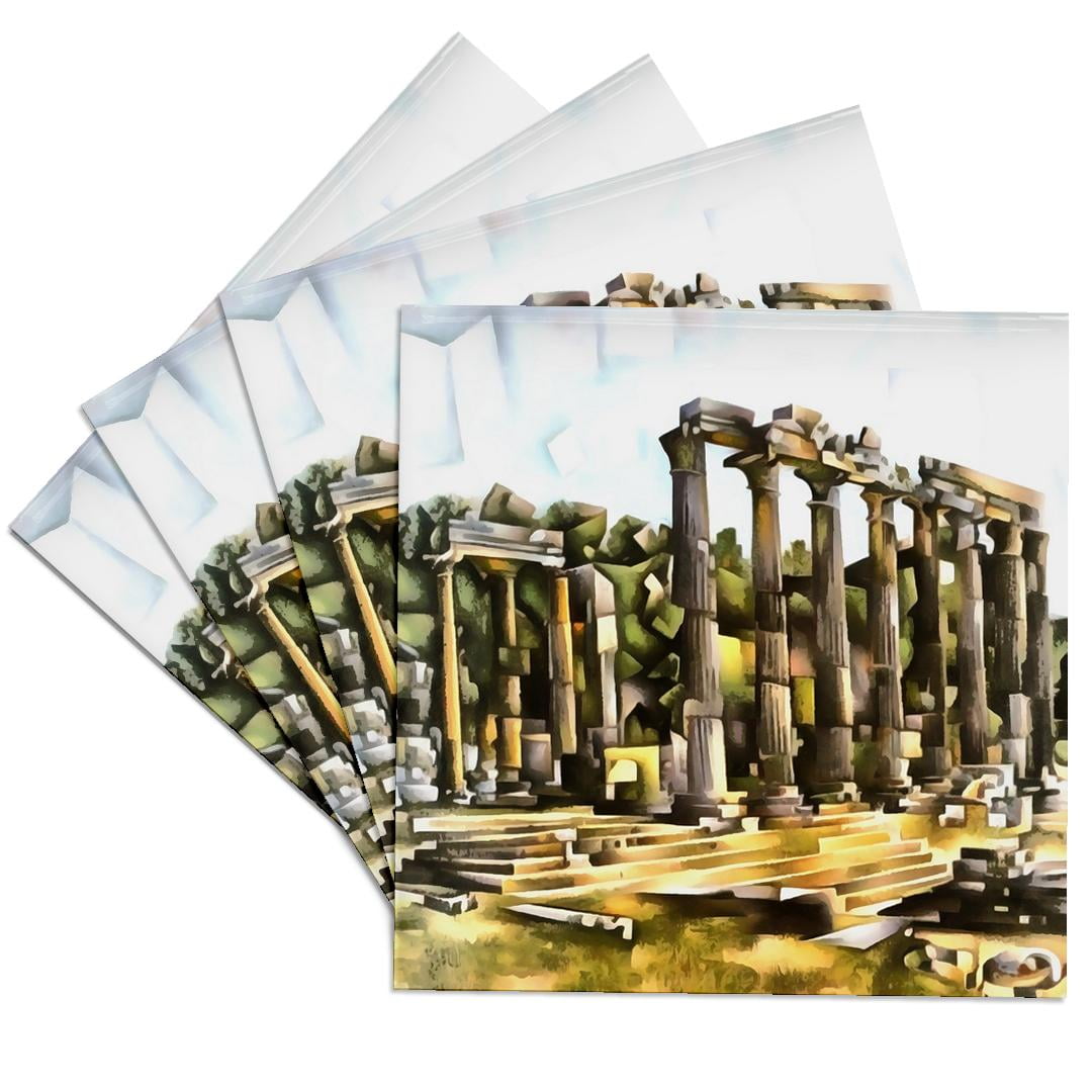 3drose, Ancient Roman Temple Ruins Geometric Style Art, Set of 4 ...