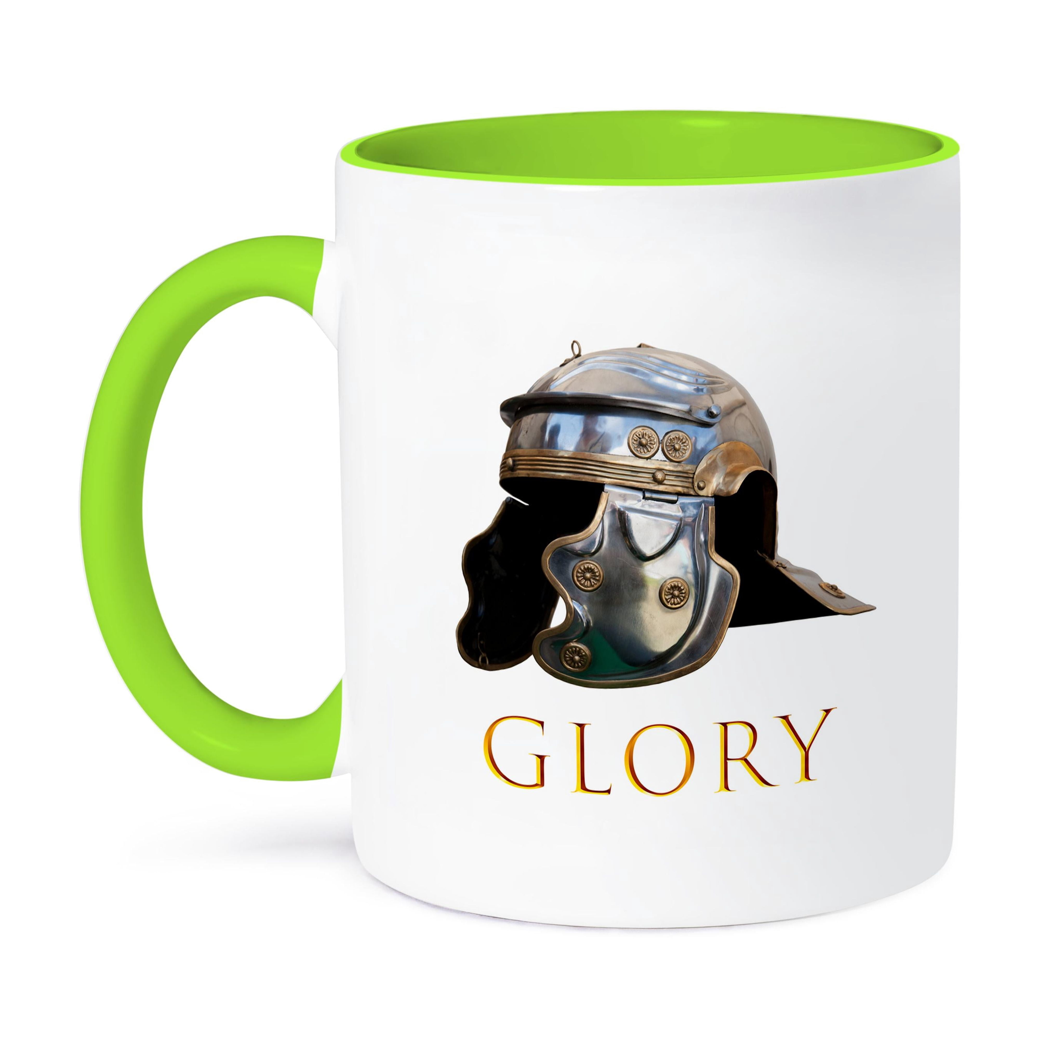 3dRose, Ancient Roman military helmet on white. Golden text GLORY, 15oz ...