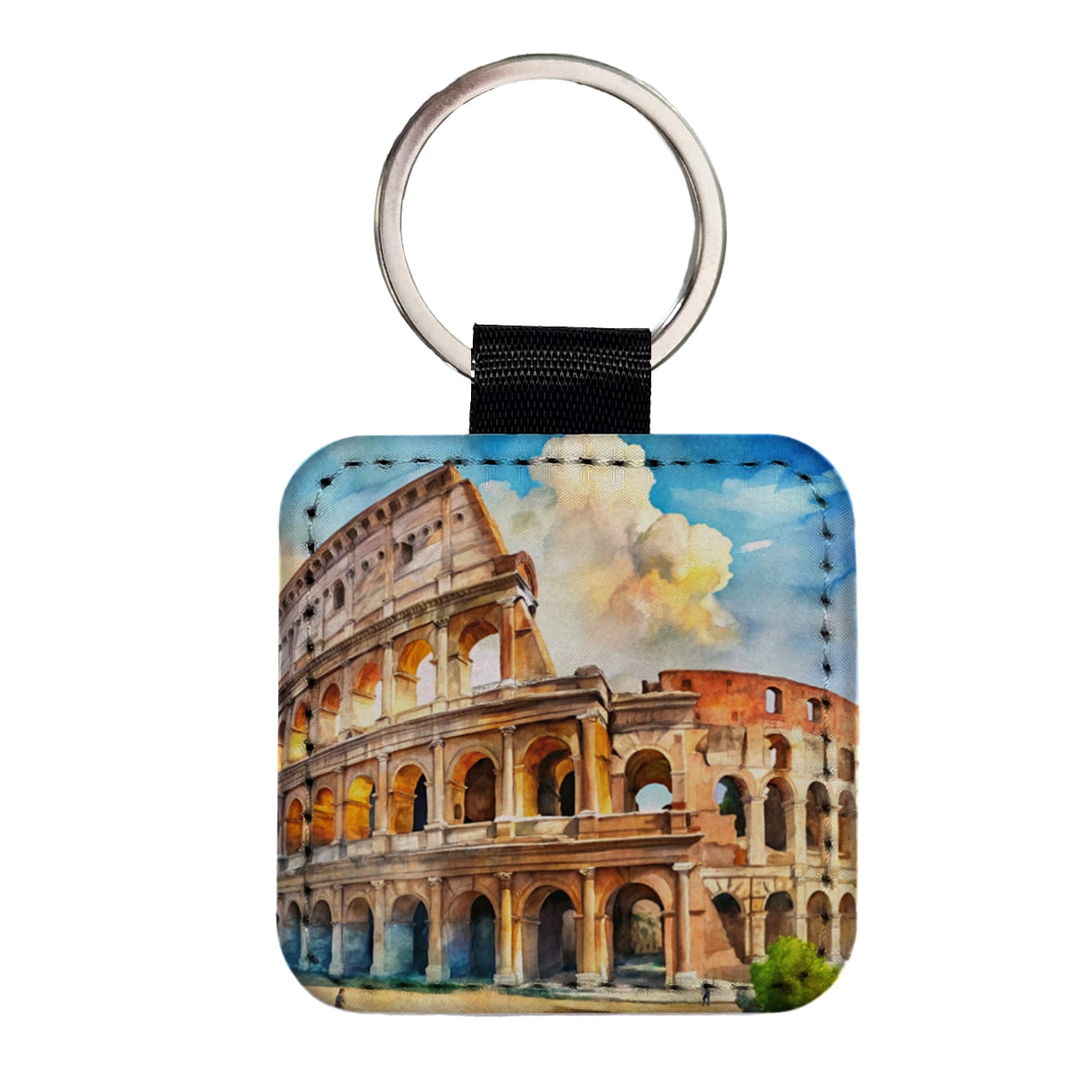Ancient Rome Coliseum Watercolor Faux Leather Square Keychain - Walmart.com
