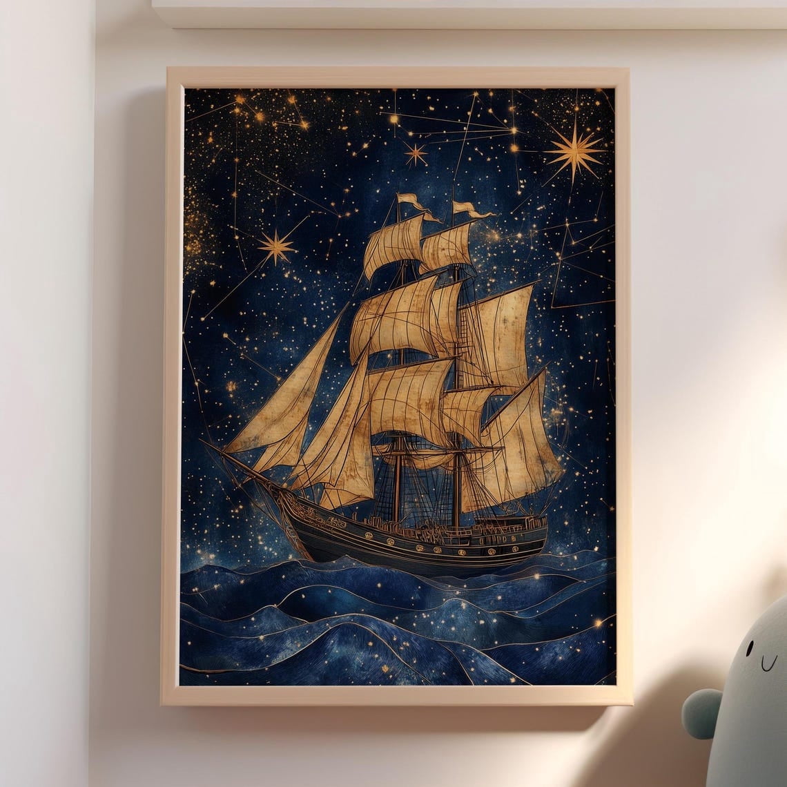 Ancient Sailing Ship In The Sea Of Stars Poster Or Print, Celestial ...