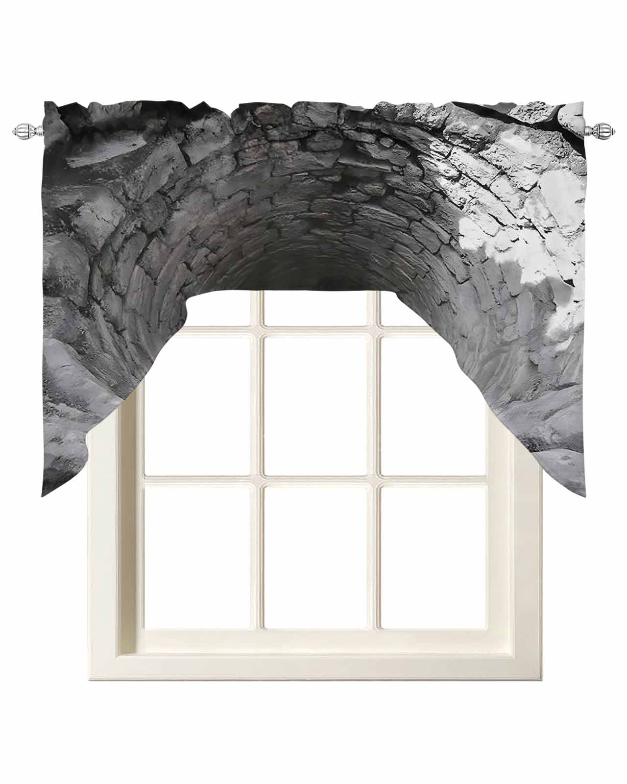 Ancient Stone Well Kitchen Swag Valances for Windows, Deep Realistic ...