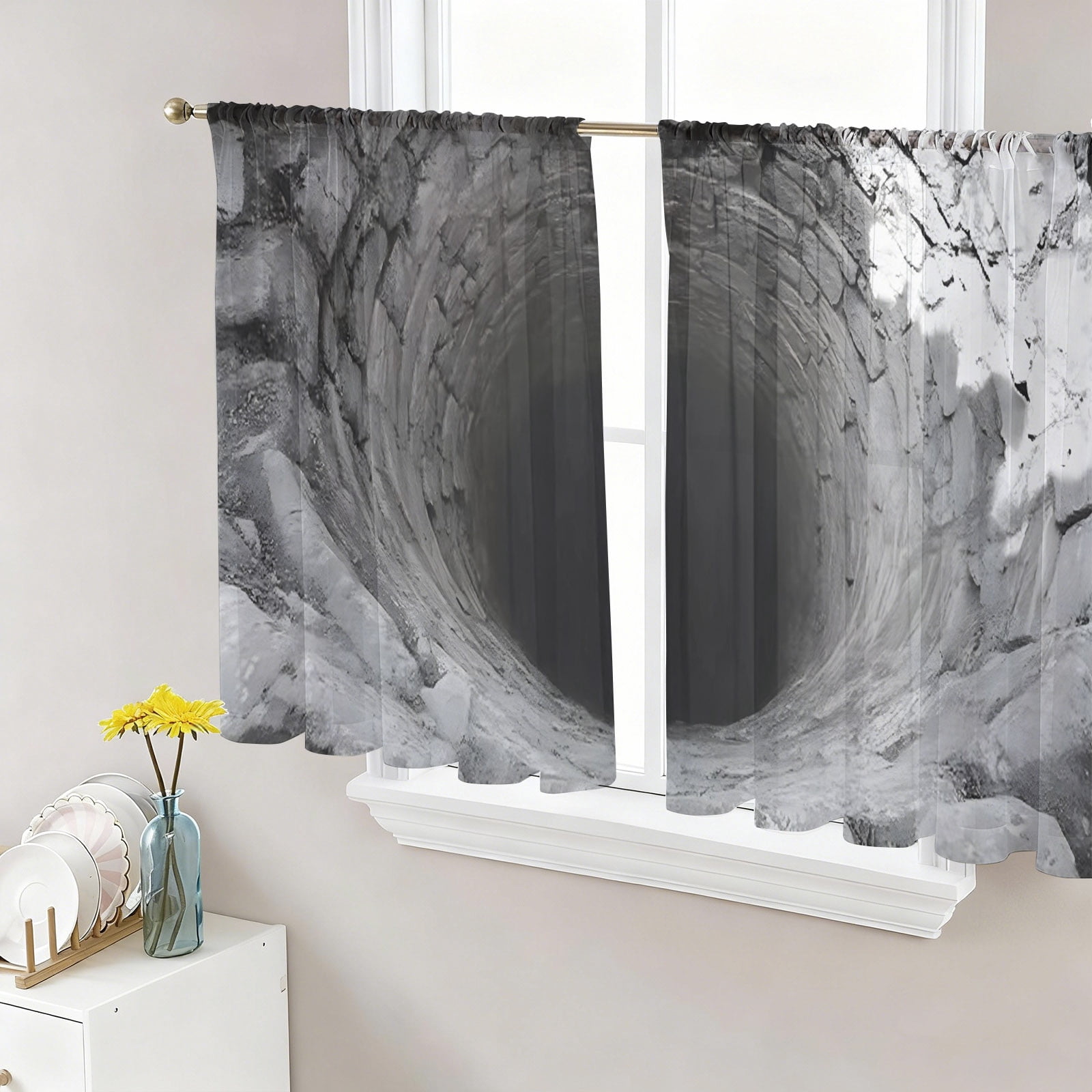Ancient Stone Well Sheer Curtains for Living Room Bedroom Deep ...