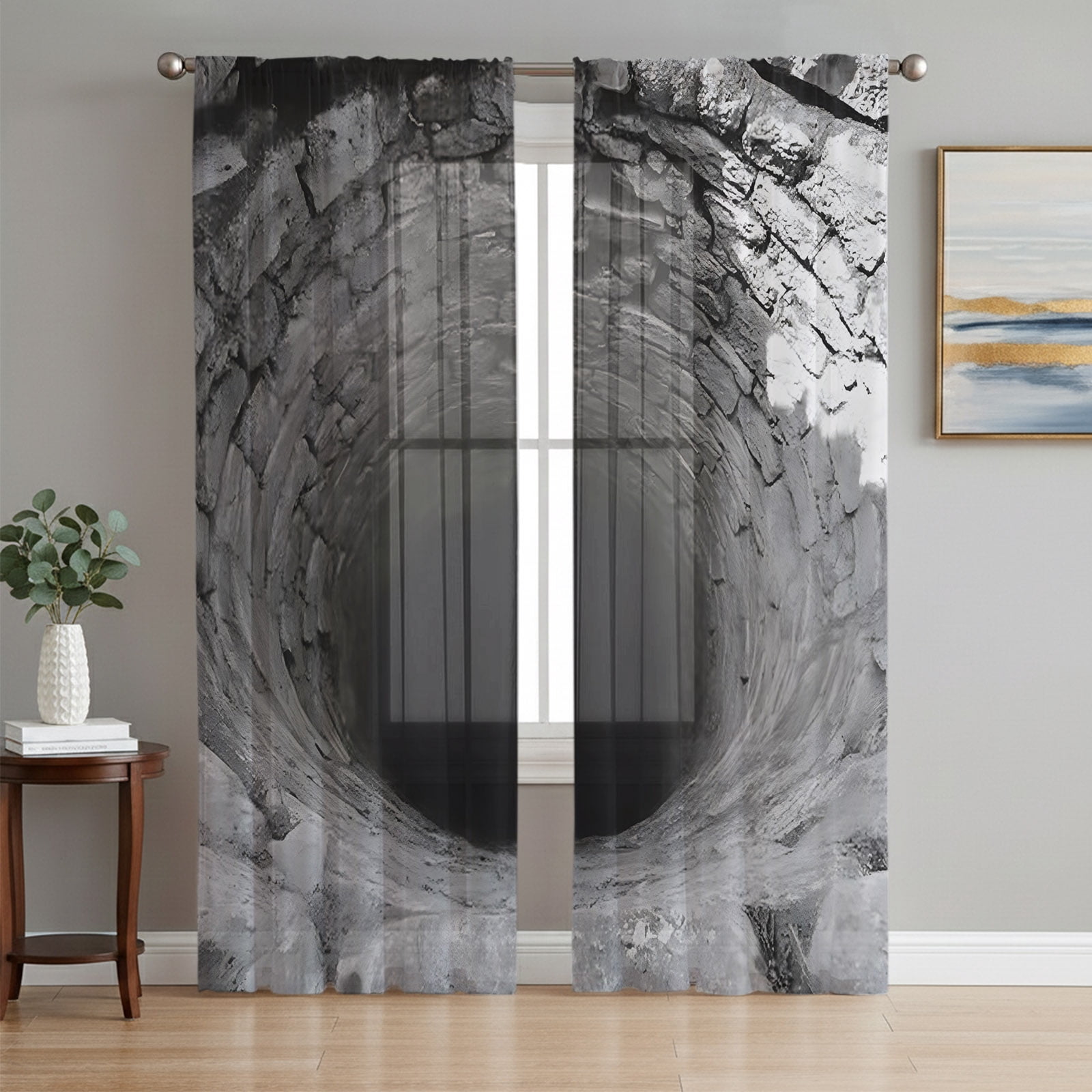Ancient Stone Well Sheer Curtains for Living Room Bedroom Deep ...