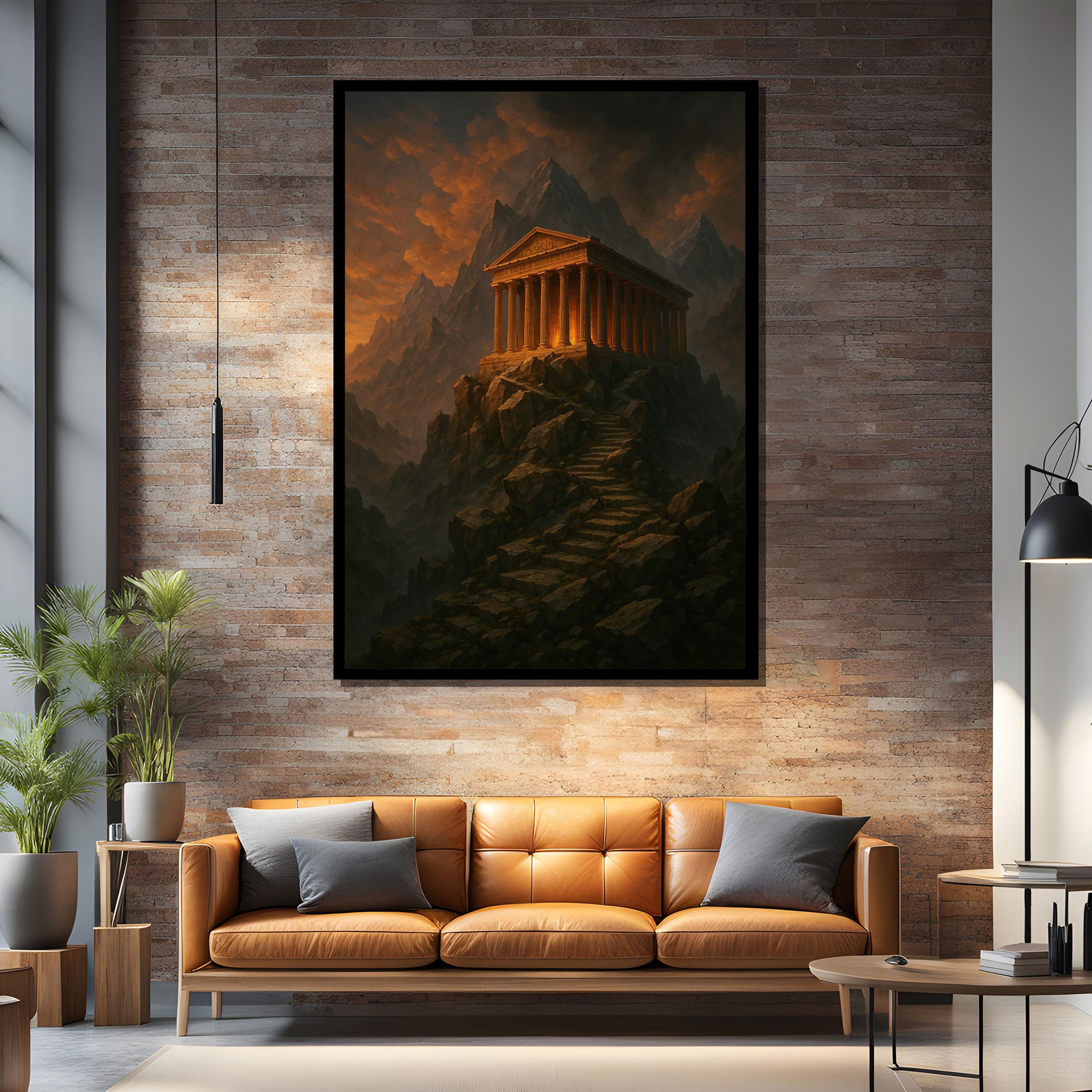 Ancient Temple On Mountain Peak – (Black, White, Gold, Silver ...