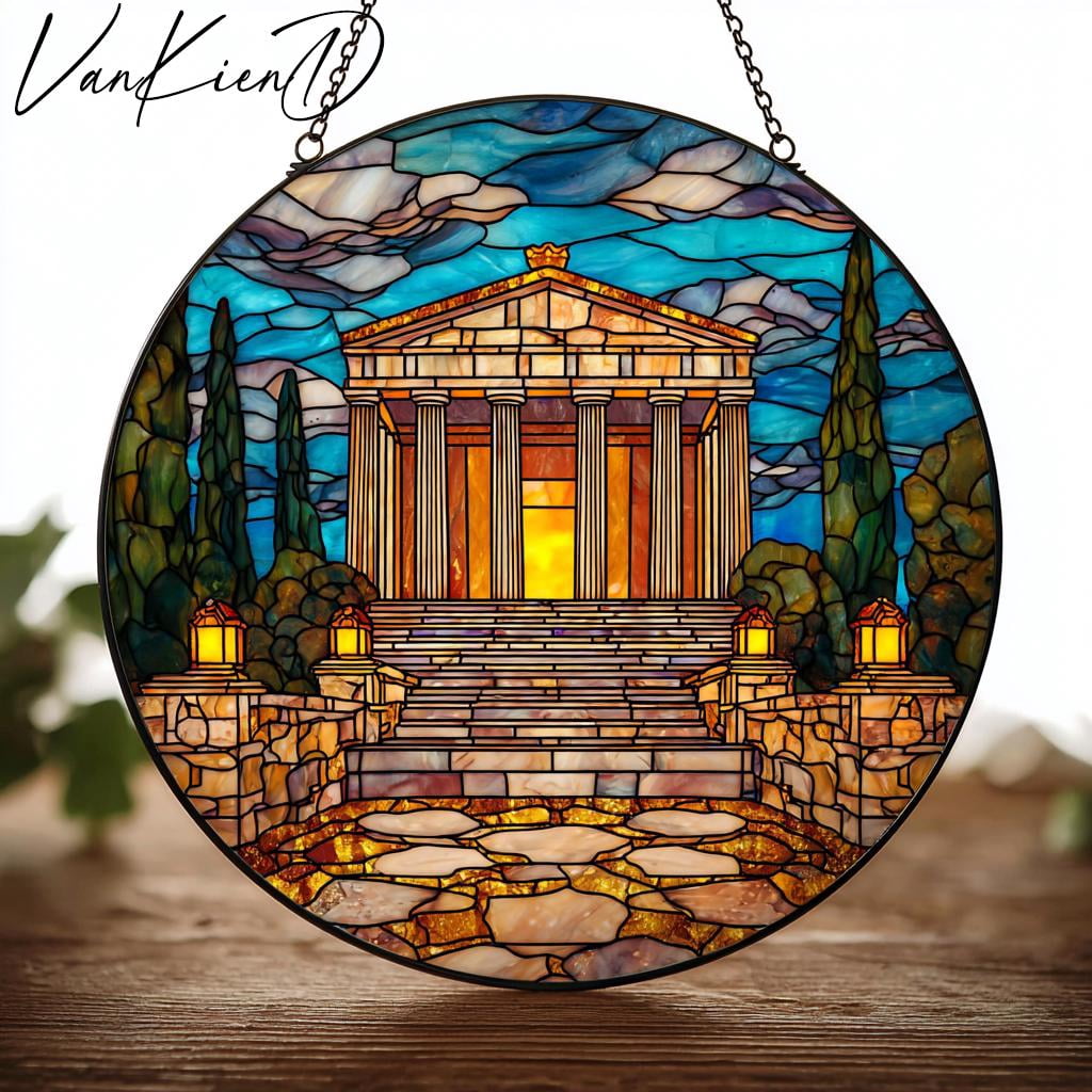 Ancient Temple Stained Glass Suncatcher Sacred Ruins Window Hanging ...