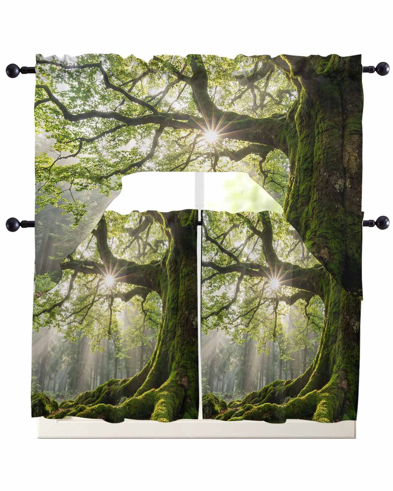 Ancient Tree Kitchen Curtains Sets 36 Inch Length with Valance, Zen ...