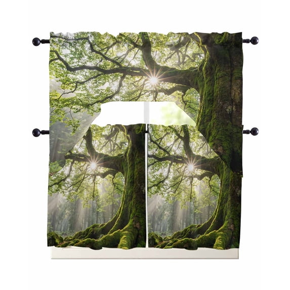 Ancient Tree Kitchen Curtains Sets 36 Inch Length with Valance, Zen ...