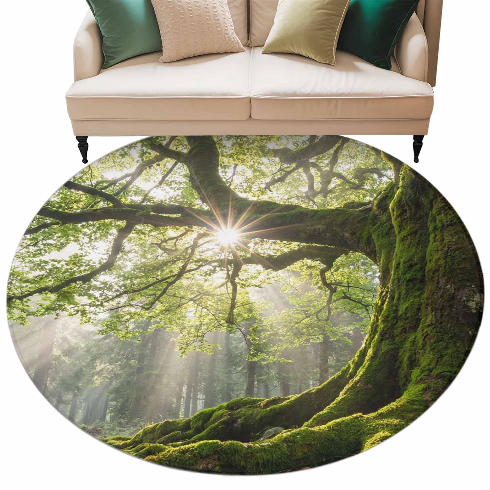 Ancient Tree Round Rug 7ft Washable Circle Rugs Non Slip Zen Mystical ...