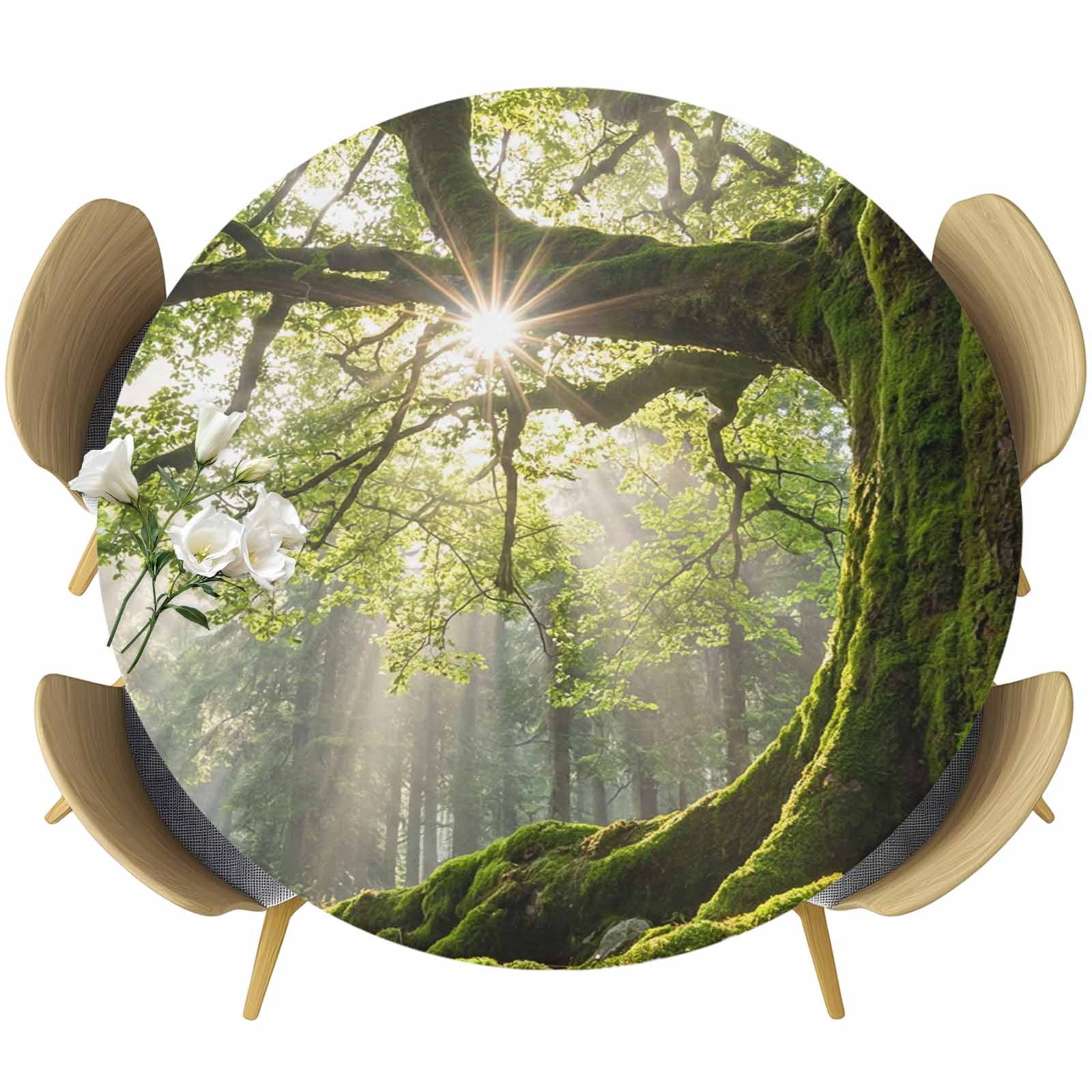 Ancient Tree Round Tablecloth 55-60 Inch Round Fitted Table Cloth with ...