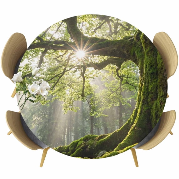Ancient Tree Round Tablecloth 55-60 Inch Round Fitted Table Cloth with ...