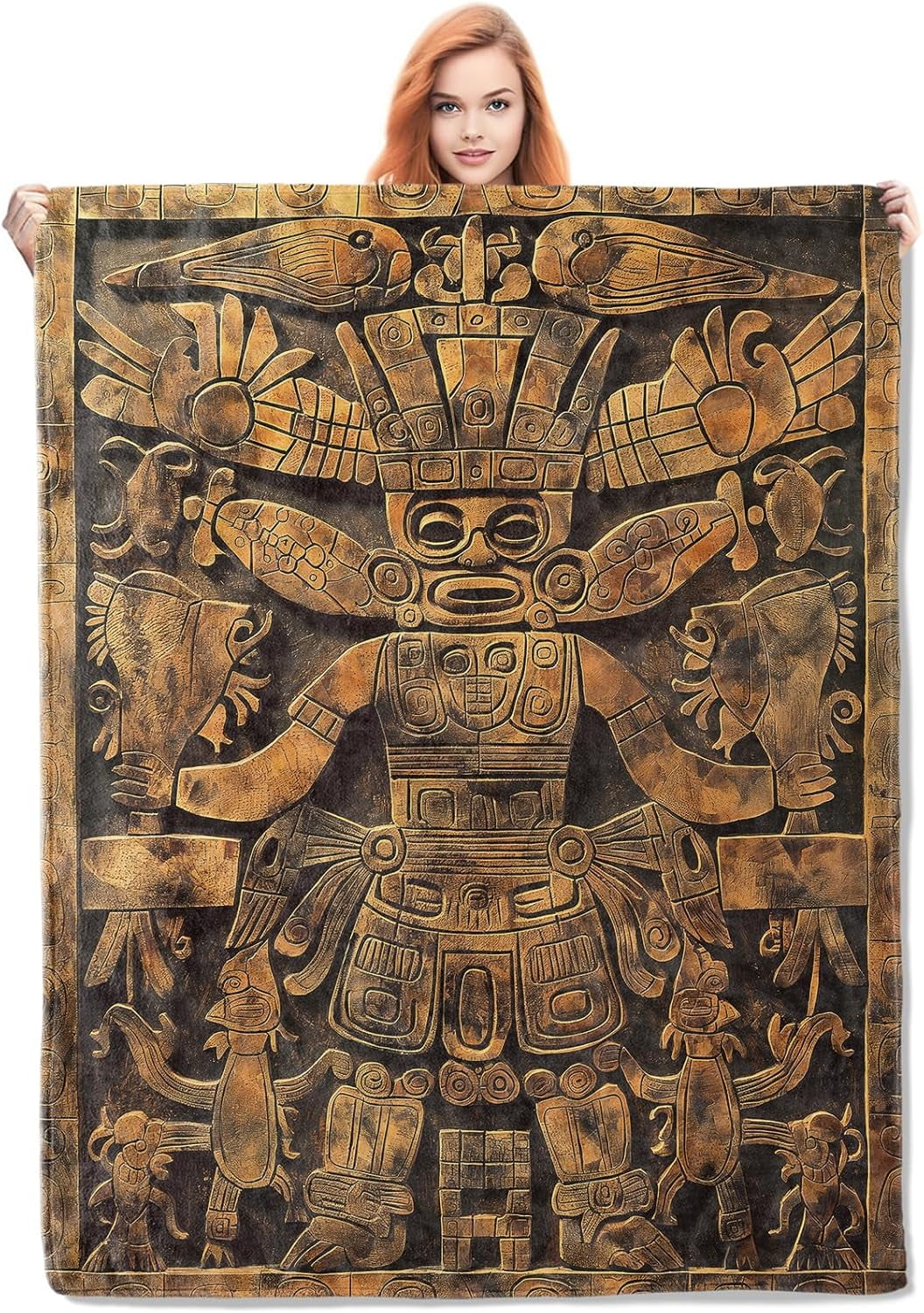 Ancient Tribal God Fleece Blanket Gifts, Exquisite Mayan Artwork Design ...