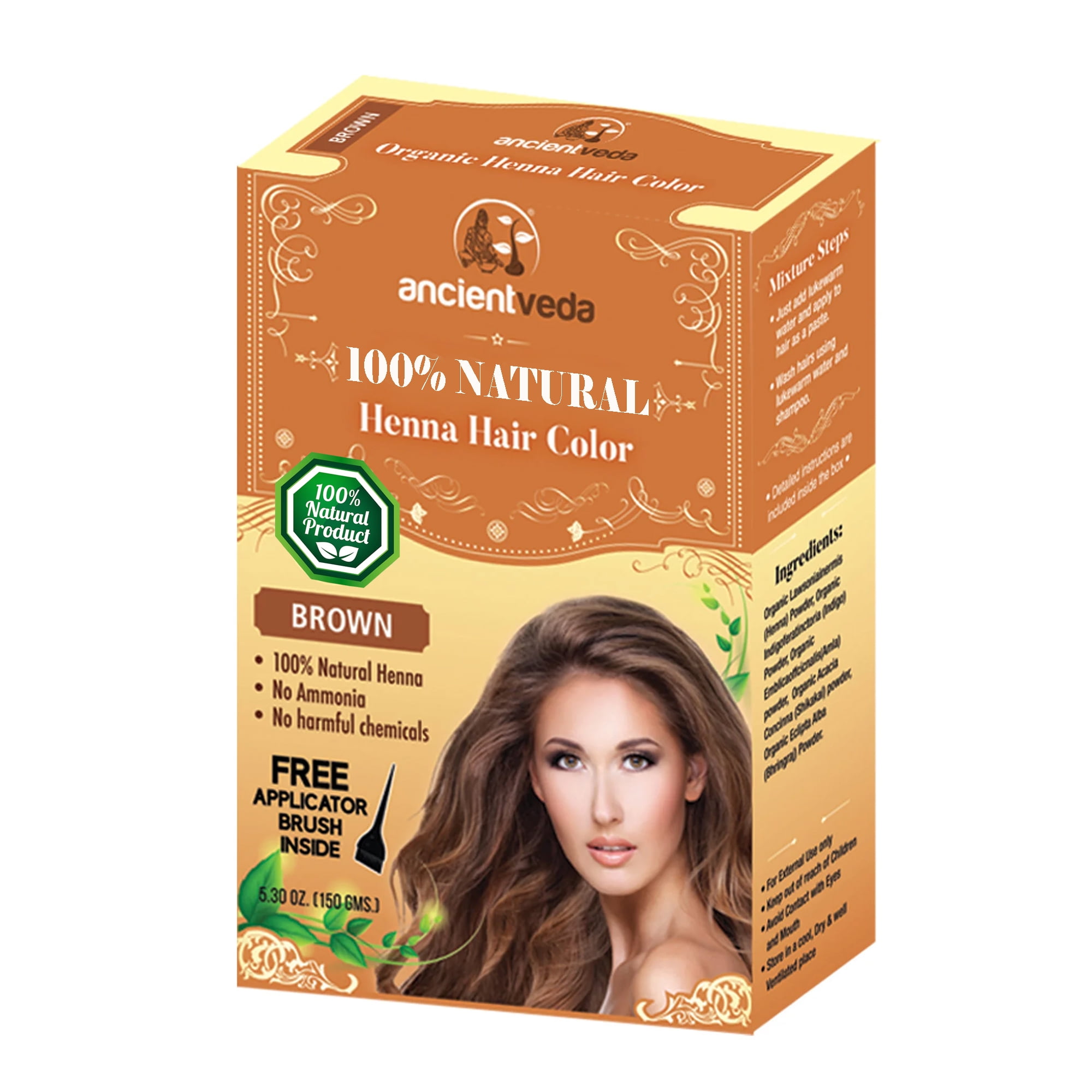 Ancient Veda Organic 100% Natural Brown Henna Hair Coloring Dye ...
