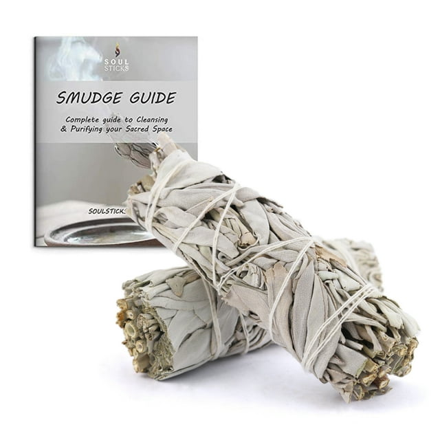 Ancient Veda 2 Pack White Sage 4 inch Smudge Stick Bundles & Smudge Guide for Smudging ...
