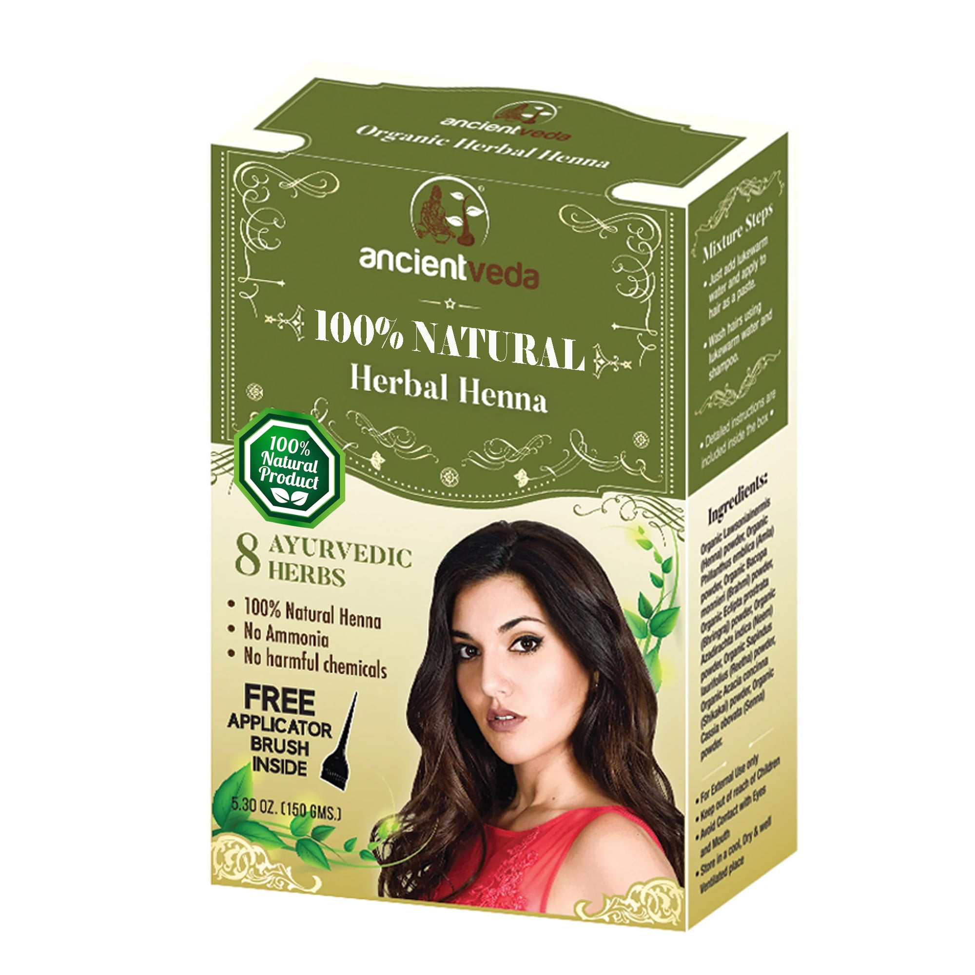Ancient Veda All Natural Permanent Herbal Henna Brown Color Hair Dye ...