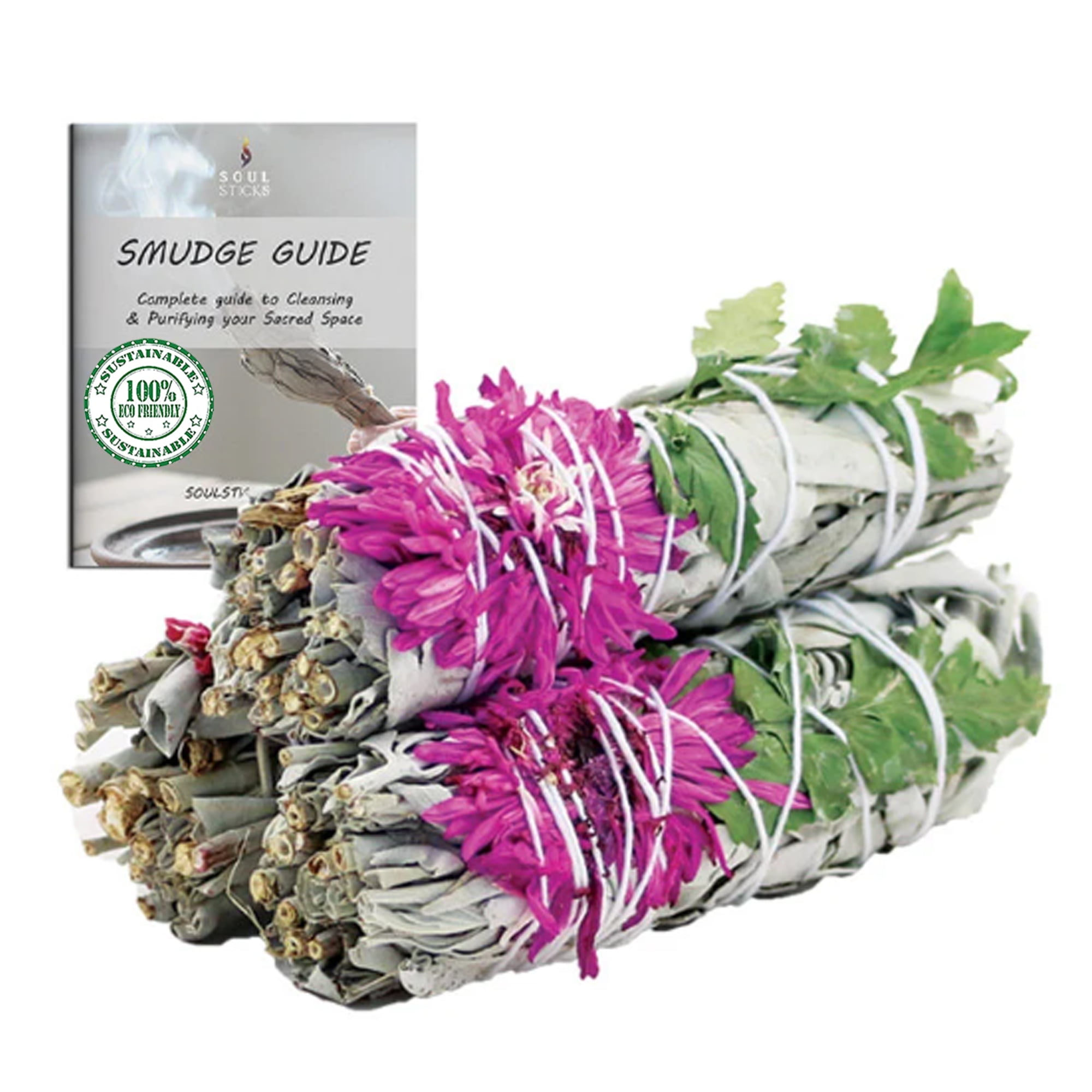 Ancient Veda Dahlia Floral White Sage Smudge Sticks with Flowers Pack ...
