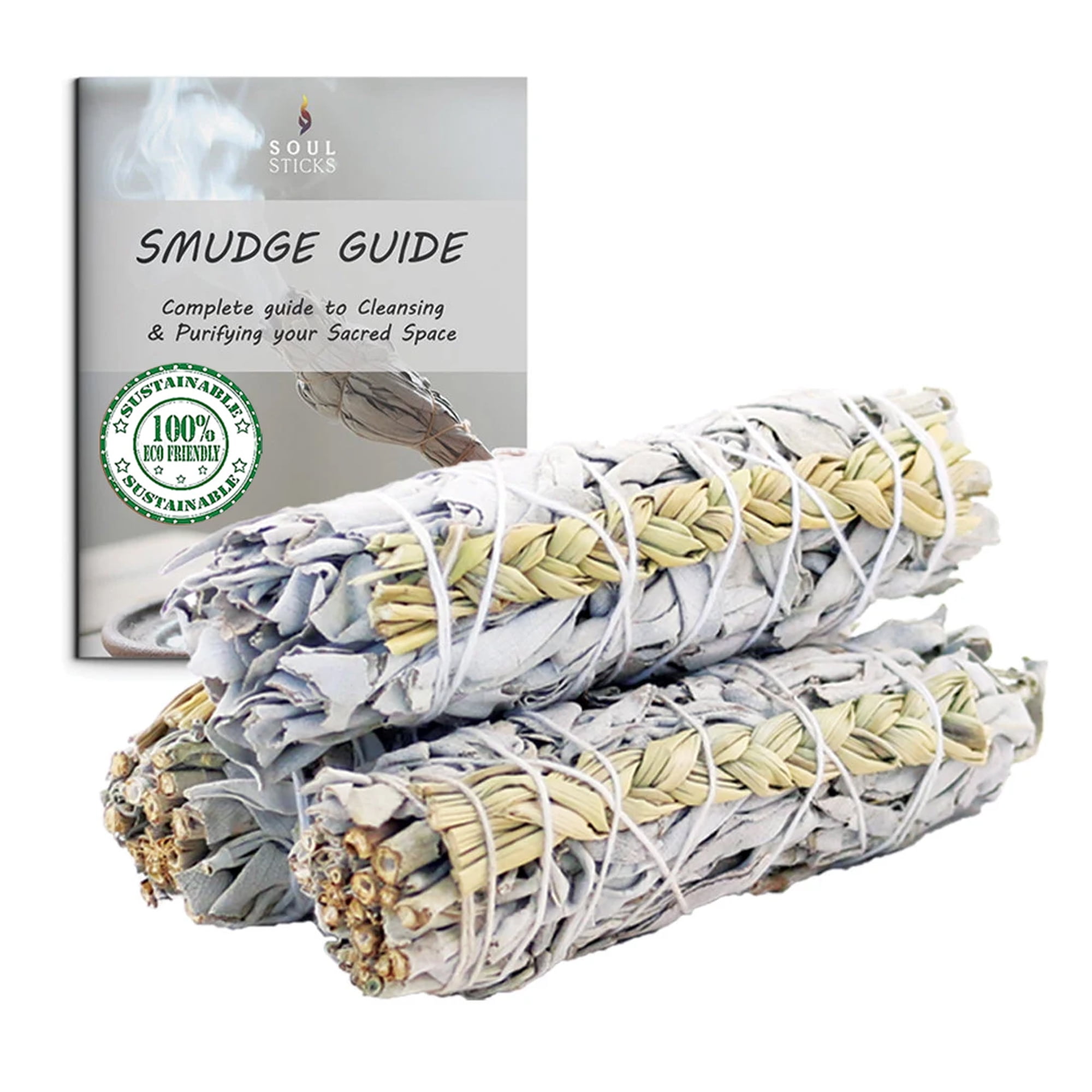 Ancient Veda White Sage with Sweetgrass Pack of 3 Bundles & Smudge ...