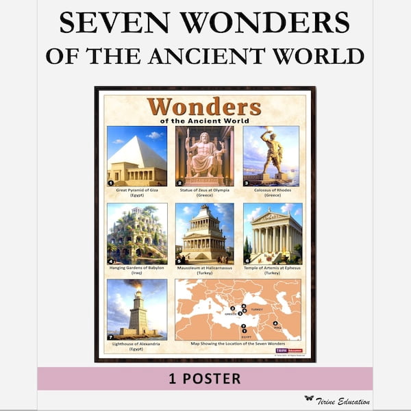 Ancient Wonders of the World Poster: History Classroom Decor, Unframed ...