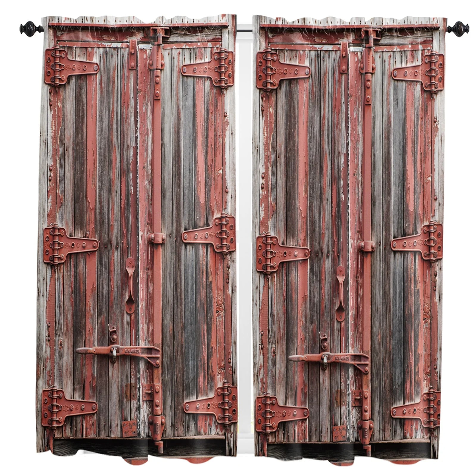 Vintage Farm Wood Door Rustic Curtains Home Decor Living Room Kitchen ...