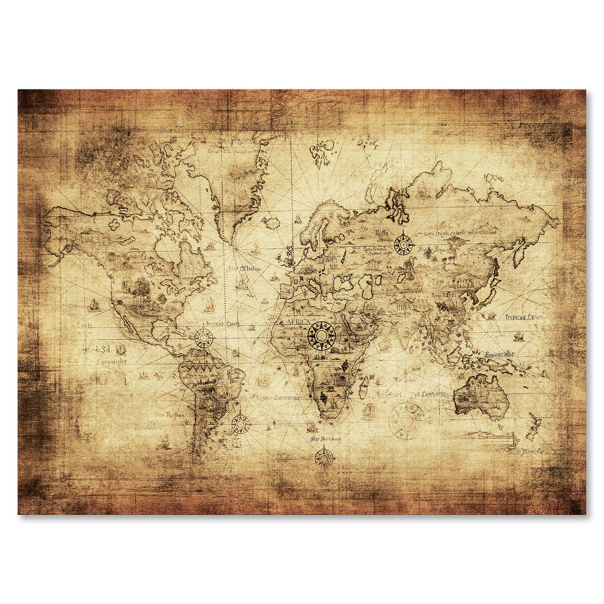 Designart Ancient World Map IV 8x12 in Vintage Wall Decor Gallery ...