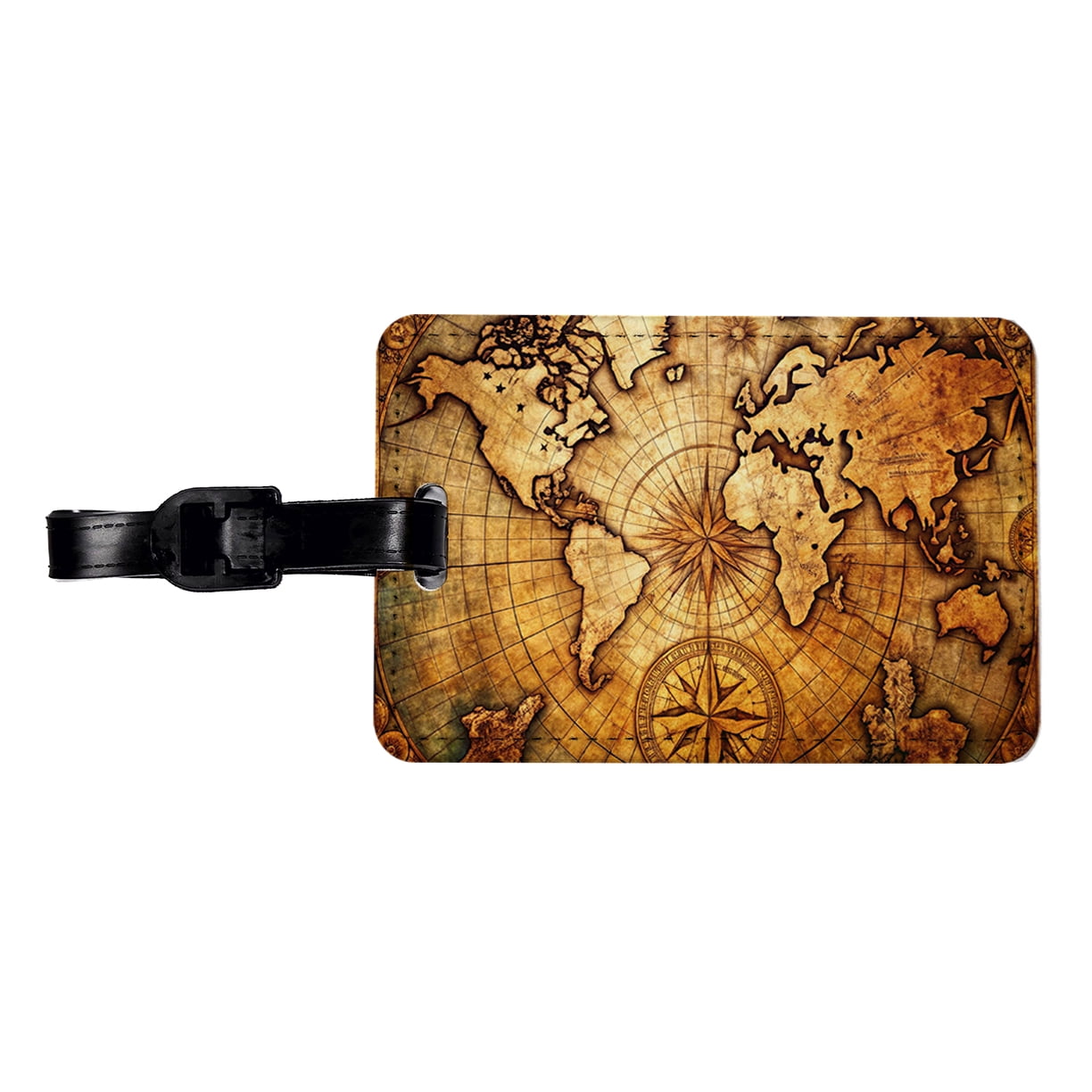 Ancient World Map with Compass Rose Faux Leather Travel Luggage Tag ...