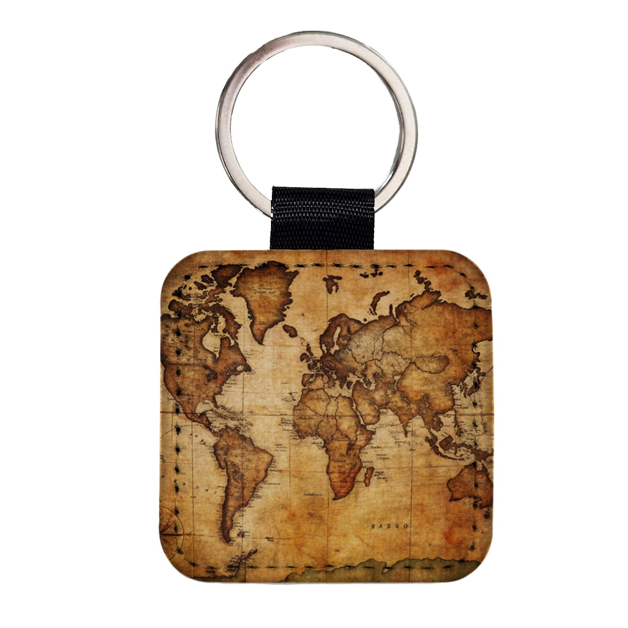 Ancient Worn Map Of The World Continents Faux Leather Square Keychain ...