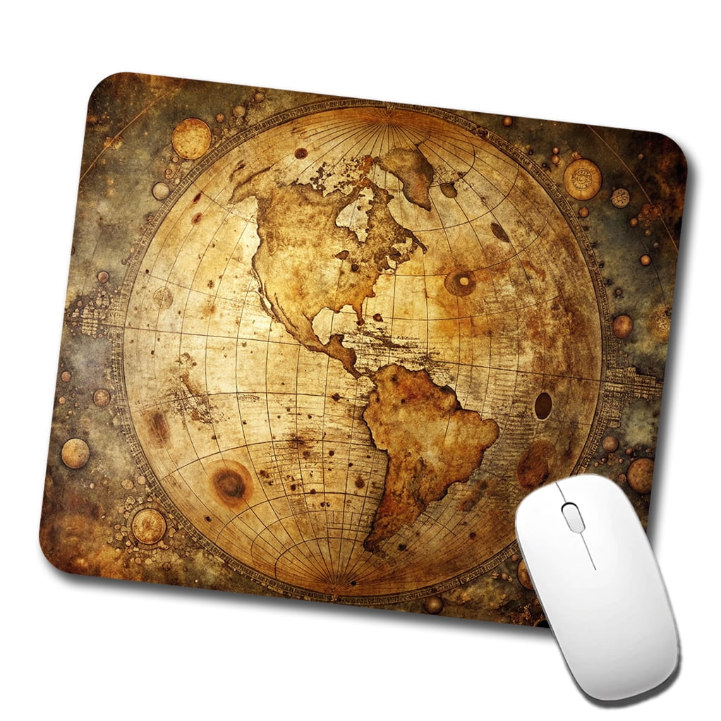 Ancient Worn Map the Earth Globe and Planets Mouse Pad Low Profile ...