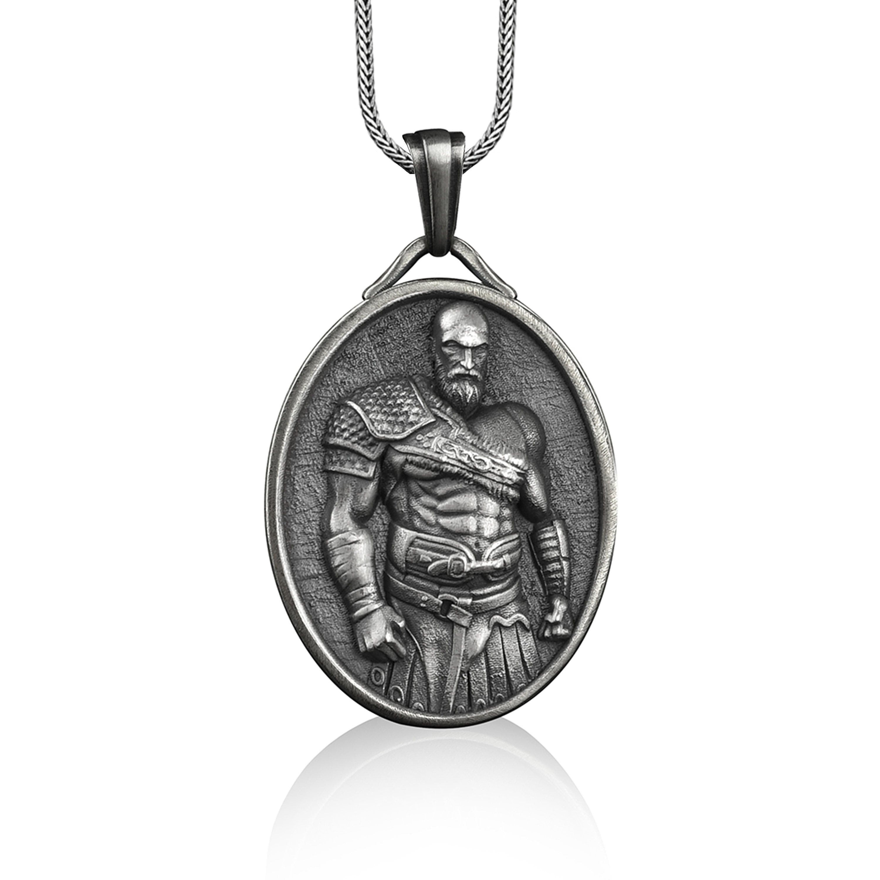 Ancient greek warrior pendant necklace in silver, Personalized gamer ...