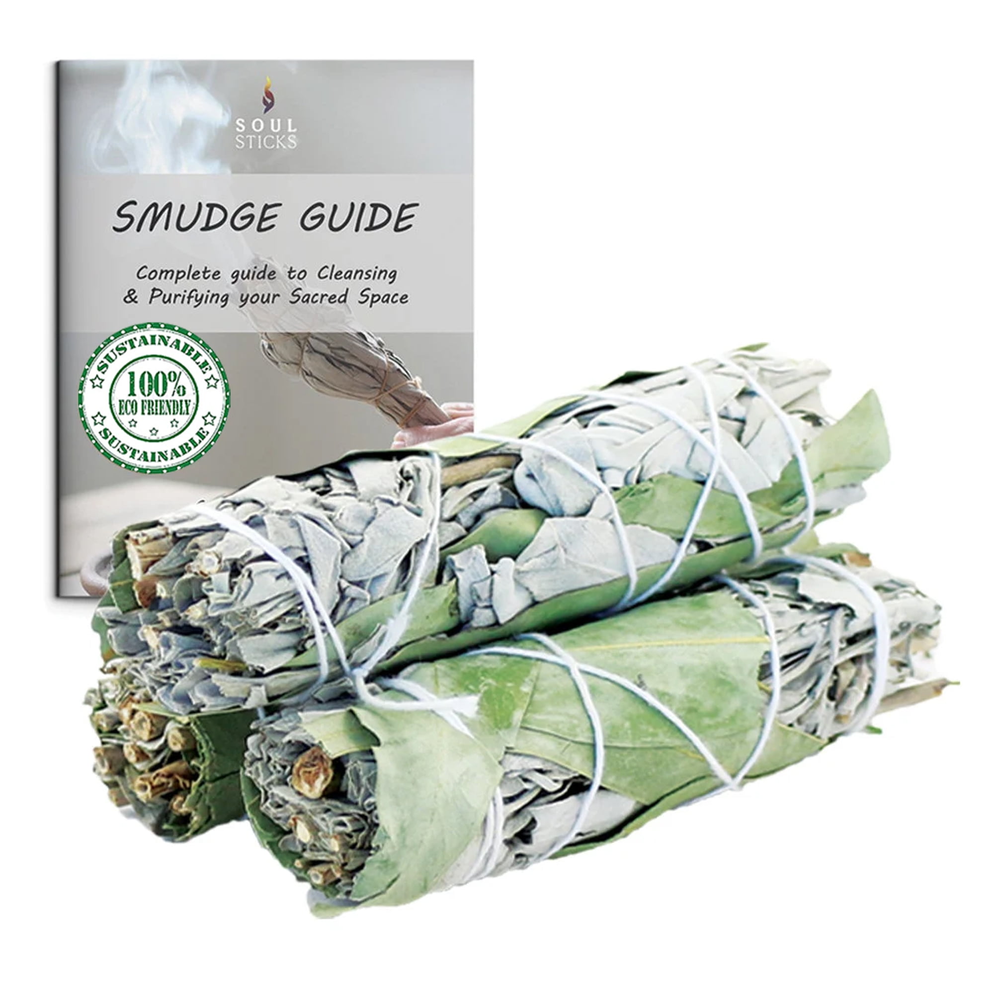 AncientVeda White Sage & Eucalyptus Pack of 3 Bundles & Smudge Guide ...