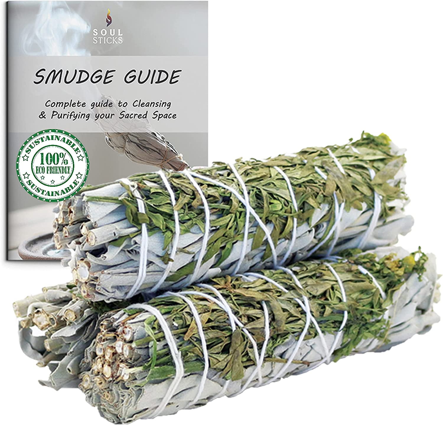 AncientVeda White Sage & Ruda Rue Smudge Sticks Pack of 3 & Smudge ...